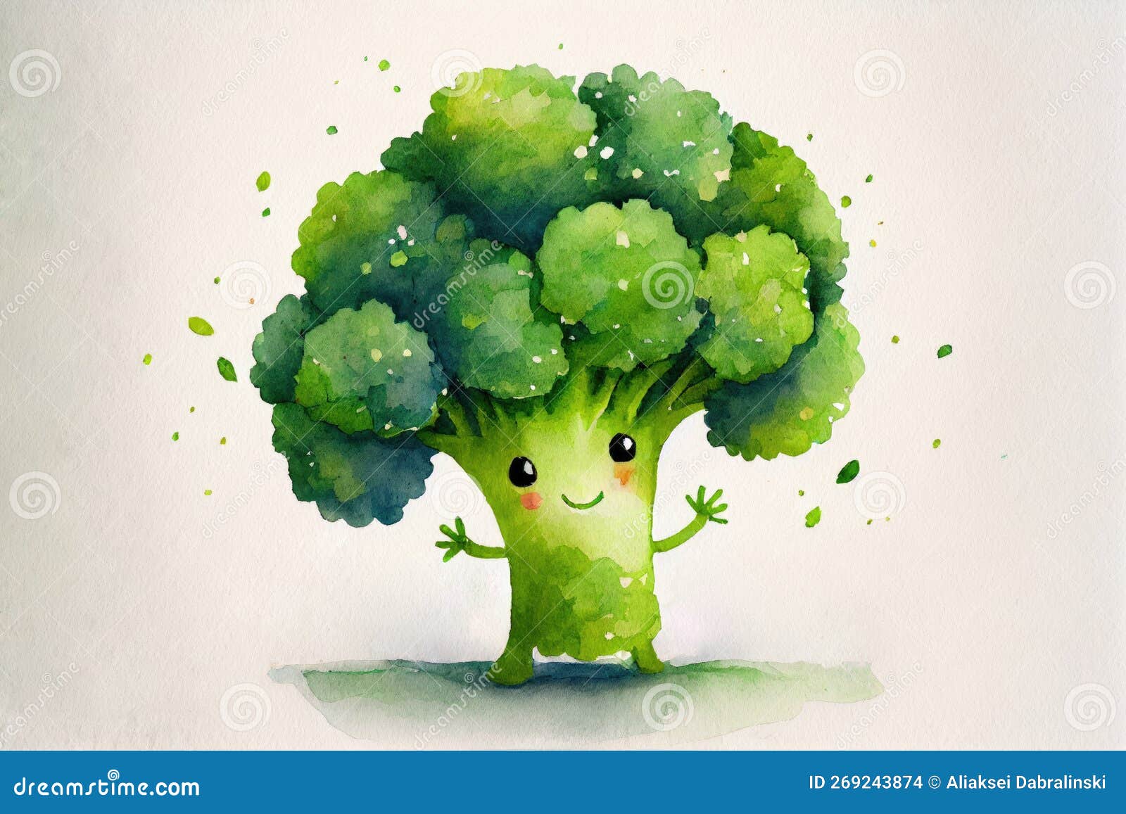 Cute Watercolor Broccoli with a Happy Face Stock Illustration ...