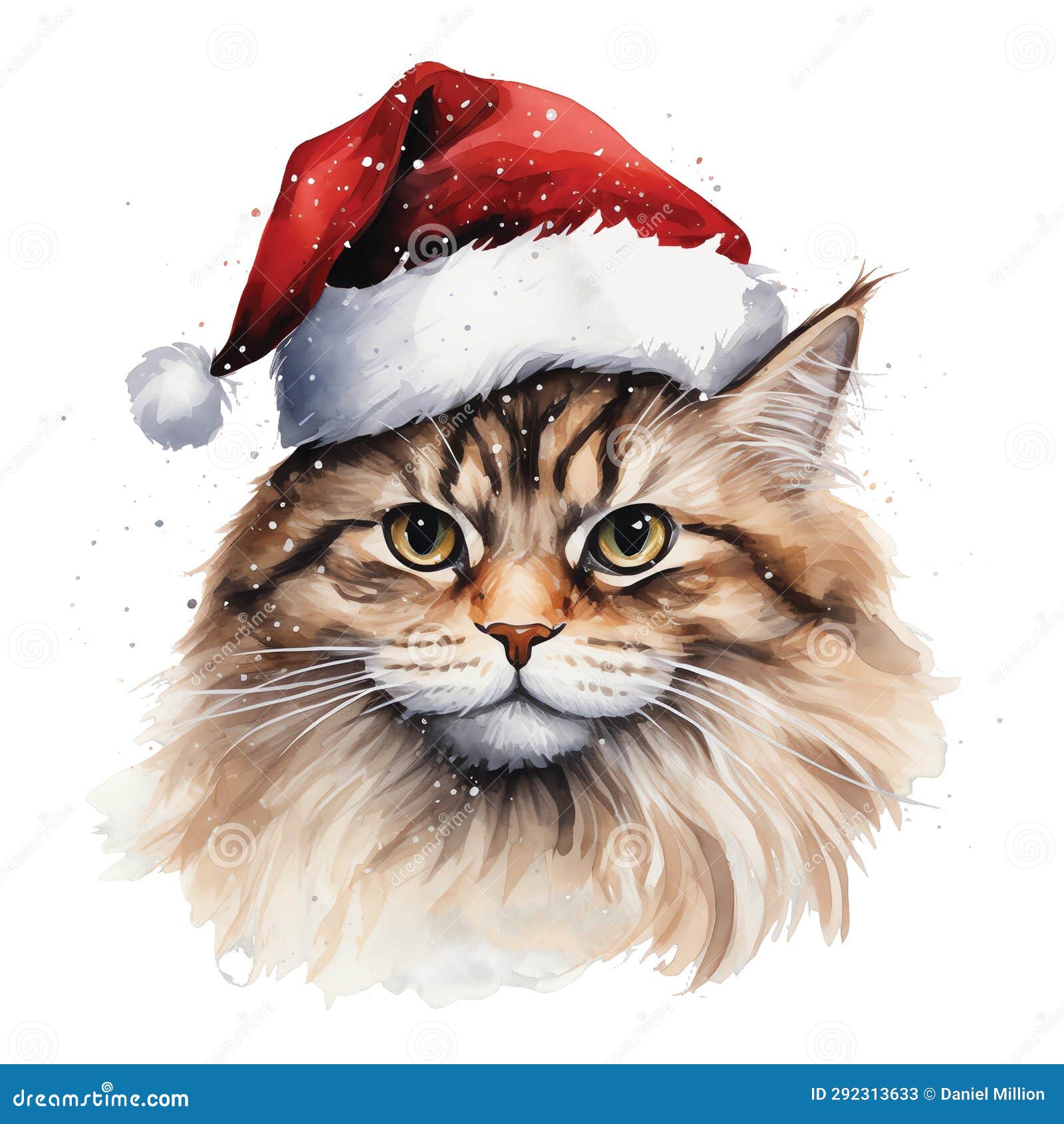 Cute Watercolor Cute Cat with Christmas Hat Illustration for Christmas ...