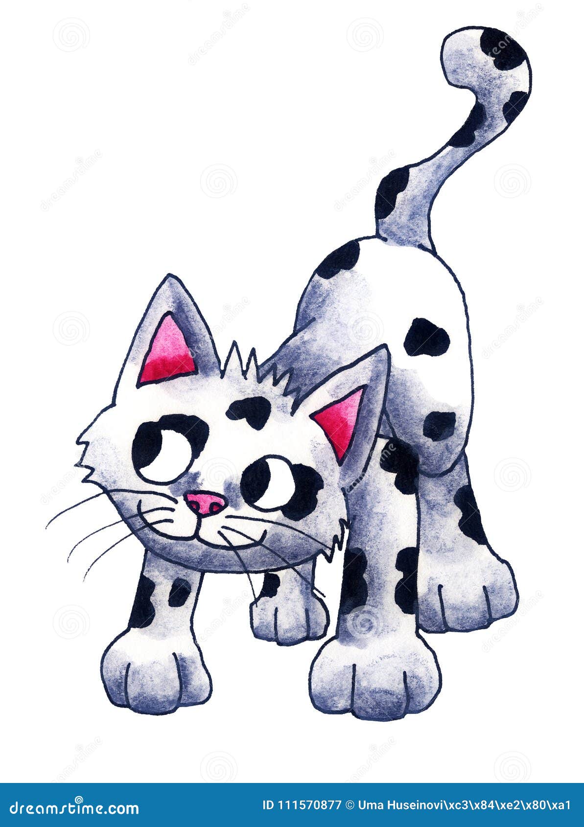 Cute Watercolor Cat with Spots Stock Illustration - Illustration of ...