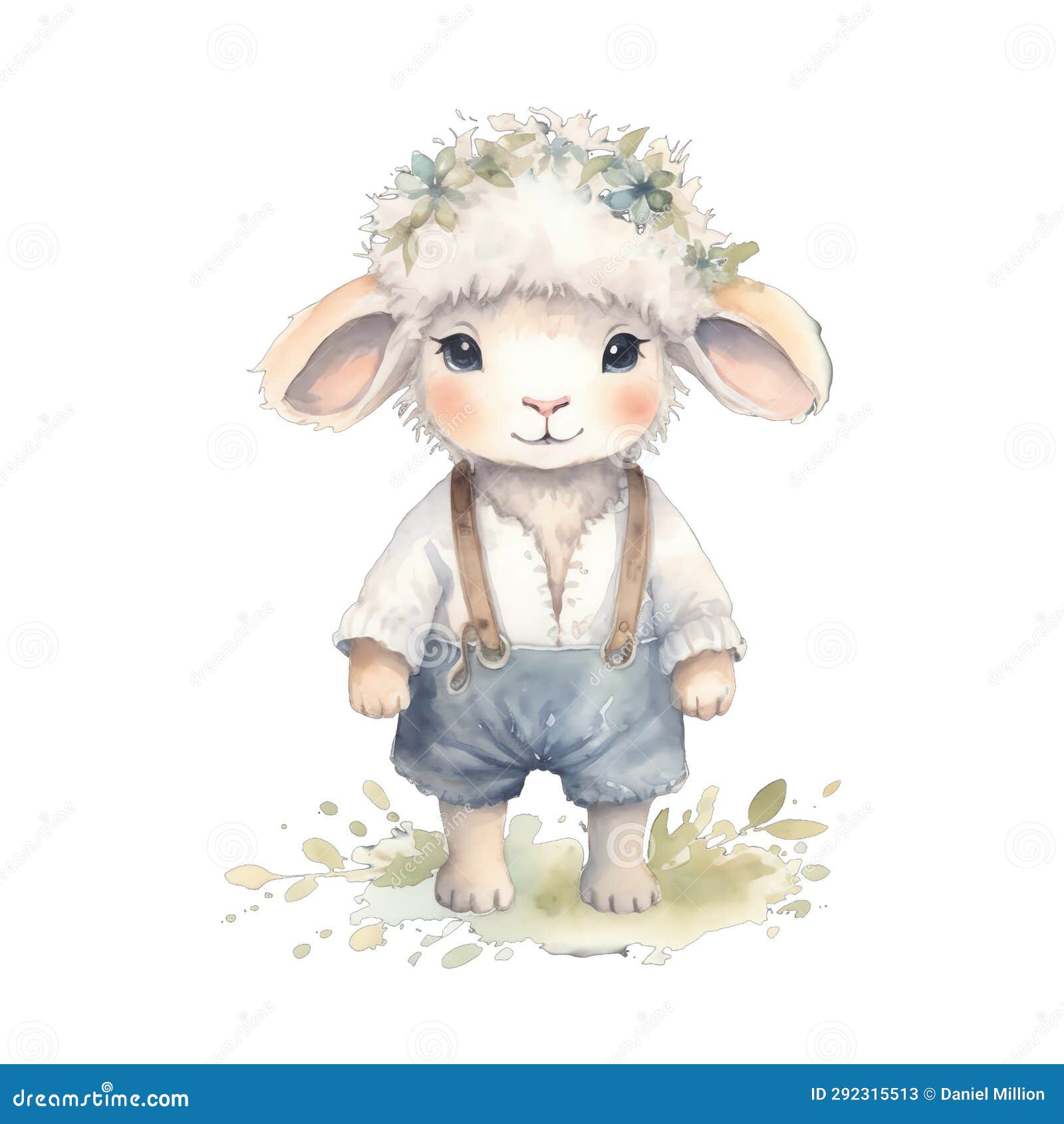 Cute Watercolor Clothed Lamb Illustration | CartoonDealer.com #292315513