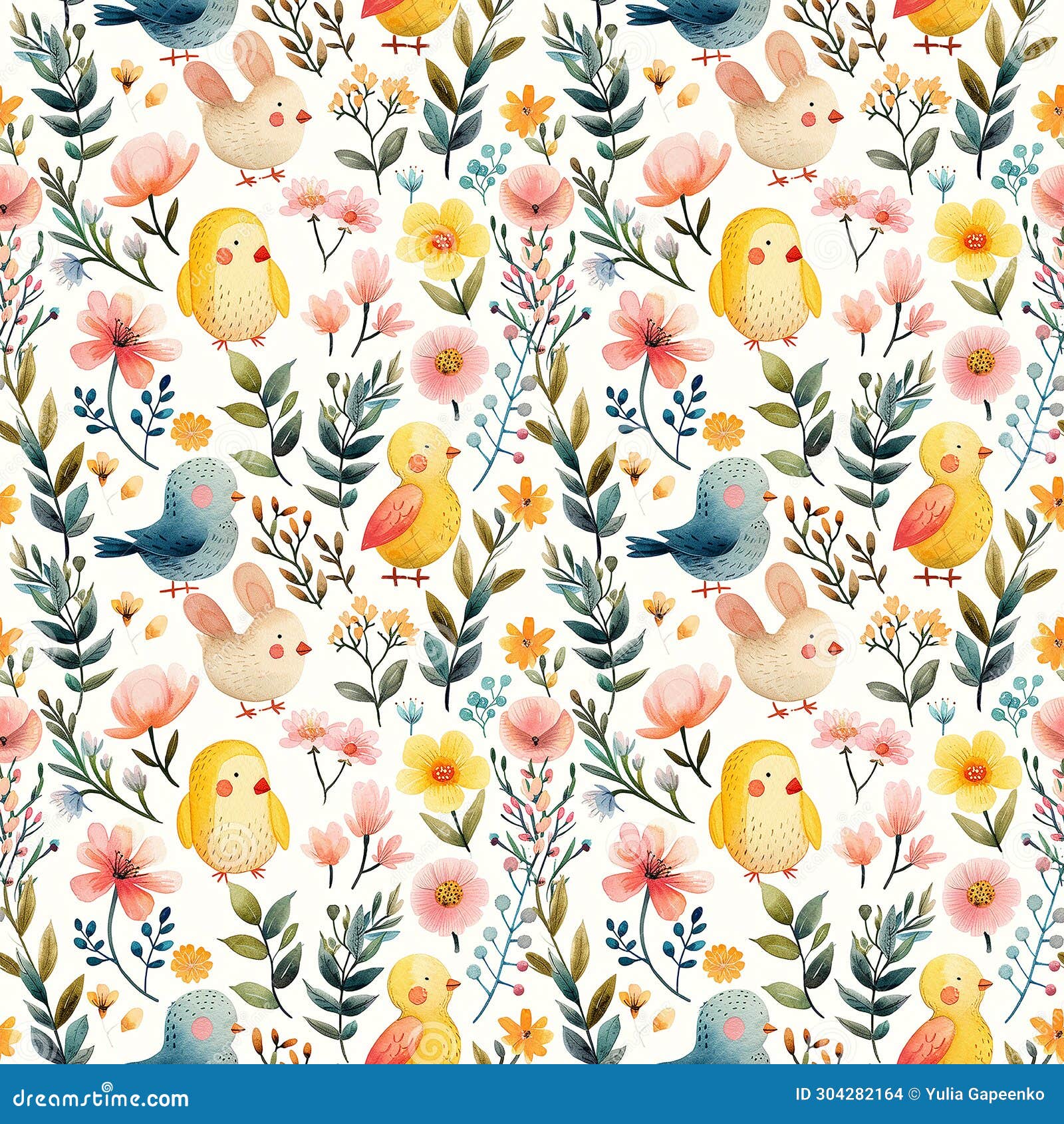 Cute Watercolor Easter Floral Background Pattern Stock Photo - Image of ...