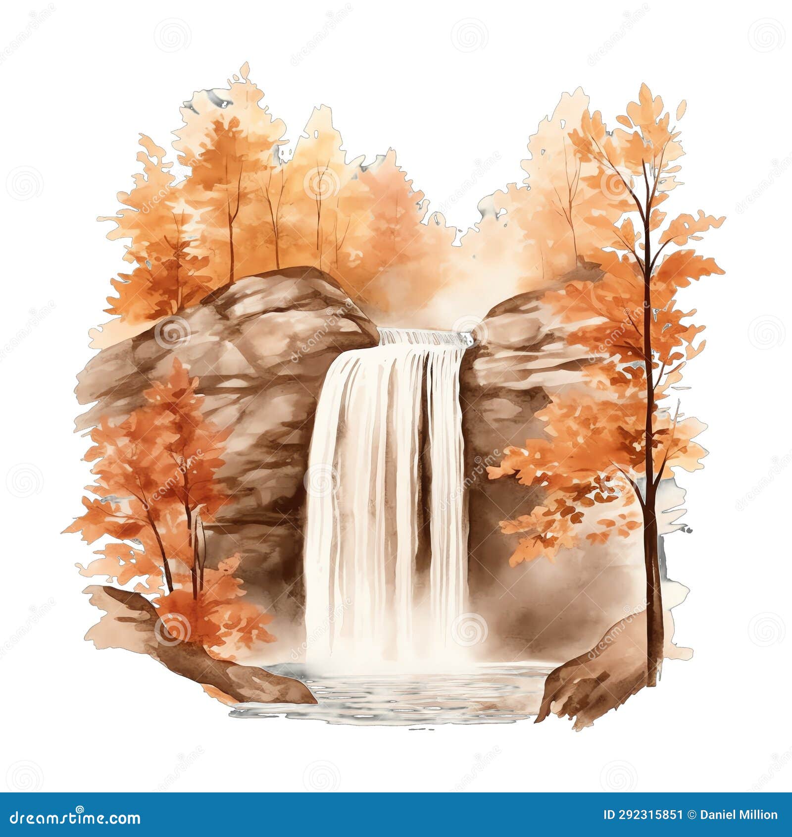 Cute Watercolor Fall Autumn Waterfall Nature, Illustration Stock ...