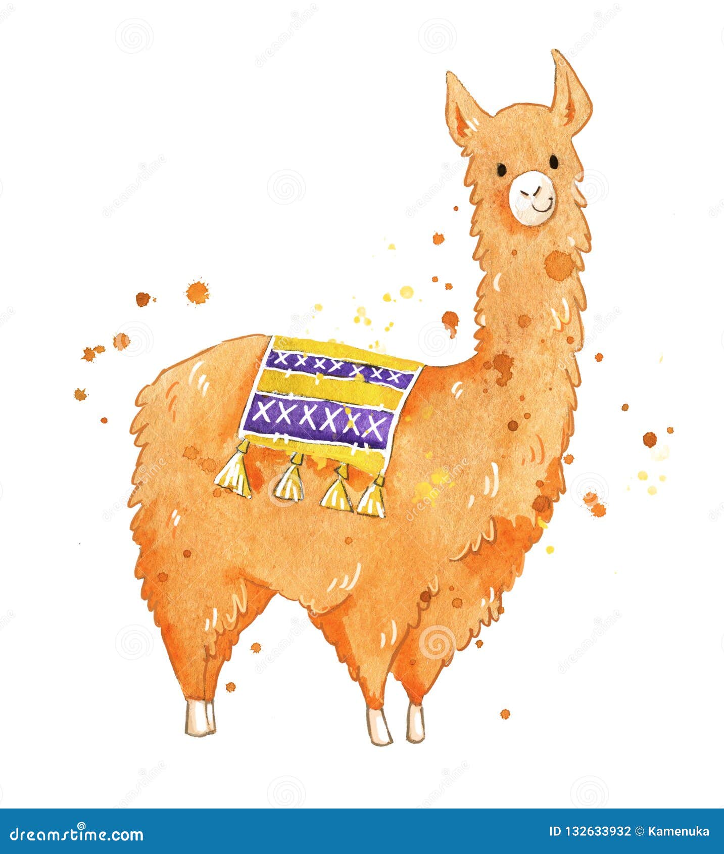 Cute Watercolor Lama, Hand Painted Stock Illustration - Illustration of ...