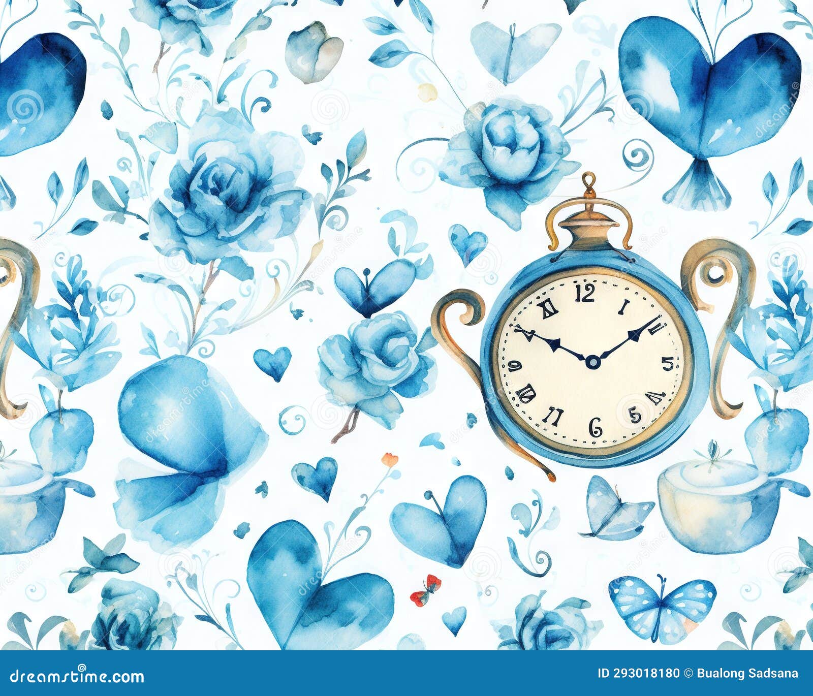 Cute Watercolor Objects Set in a Pattern. Stock Illustration ...