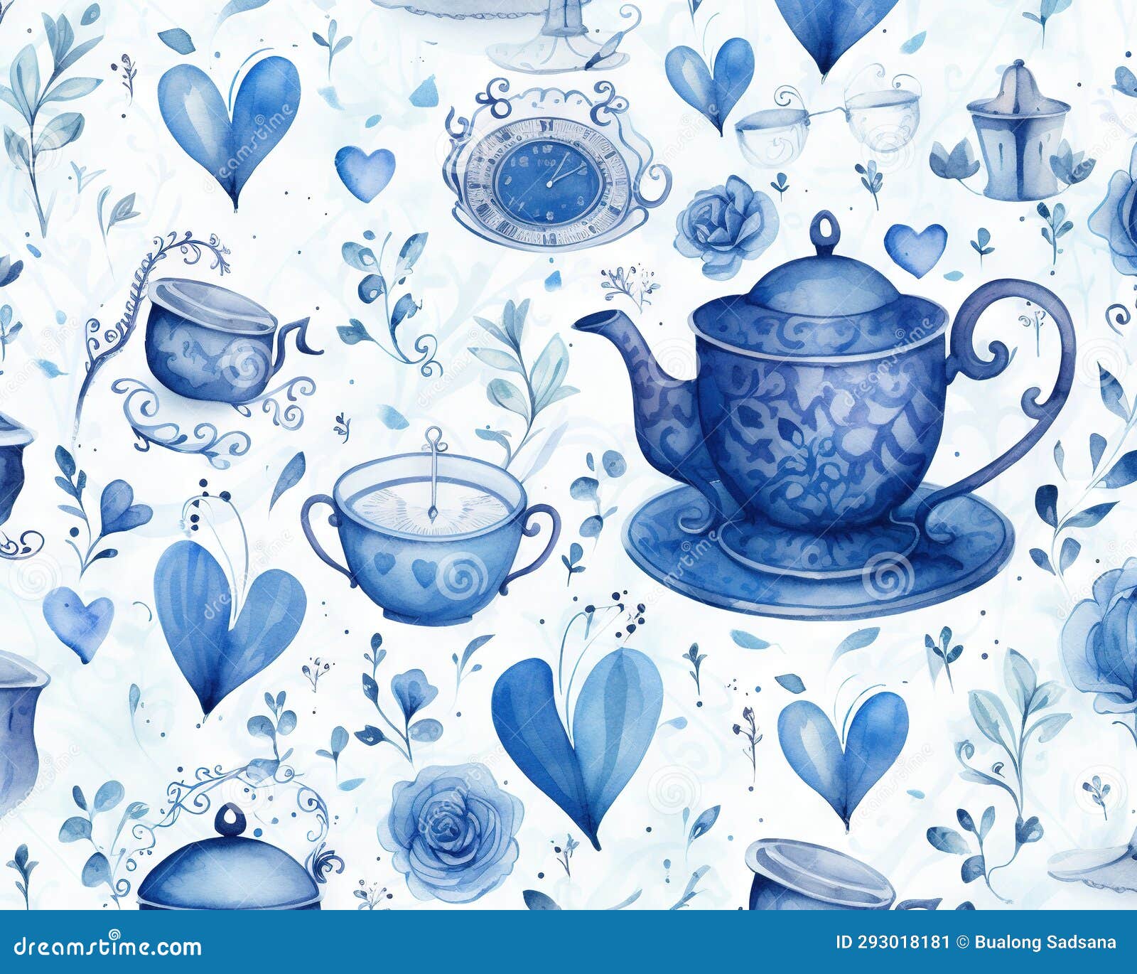 Cute Watercolor Objects Set in a Pattern. Stock Illustration ...