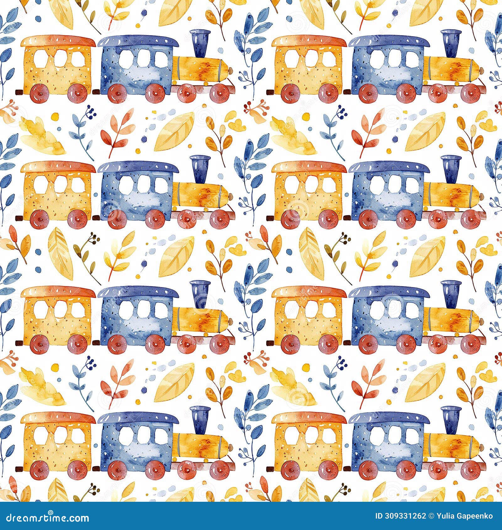 Cute Watercolor Seamless Pattern Background with Trains Stock Photo ...