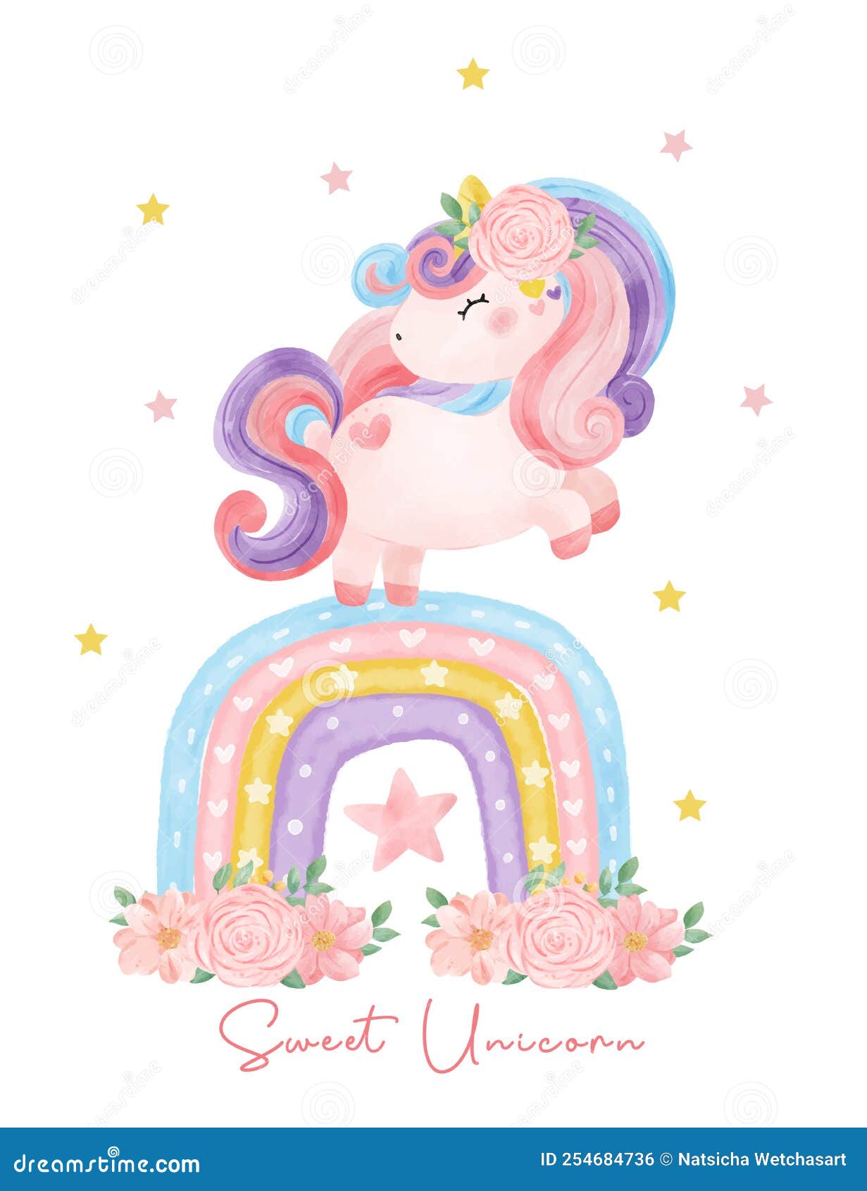 Cute Watercolor Sweet Floral Magical Purple Baby Unicorn with Heart ... Cute Watercolor Sweet Floral Magical Purple Baby Unicorn with Heart ...
