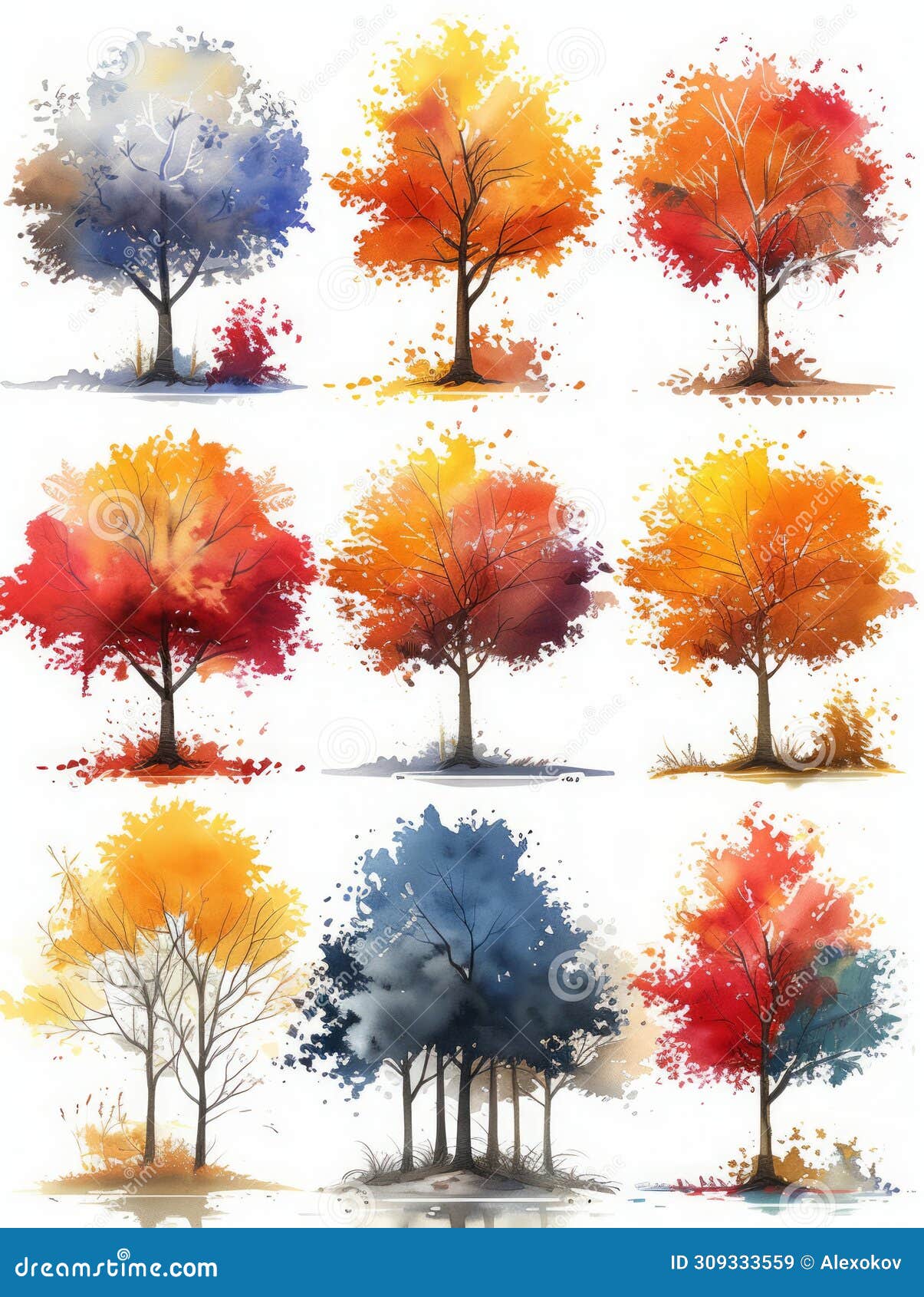 Cute Watercolor Tree Set Isolated on White Background Generative AI ...