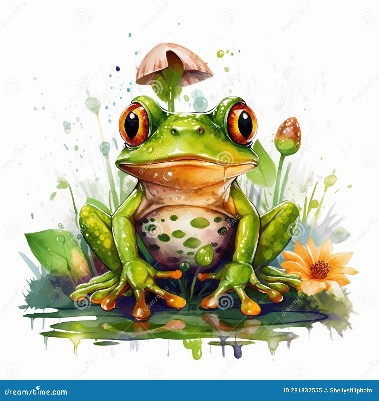 A Cute Watercolour Vibrant Frog or Toad Illustration Stock Illustration ...