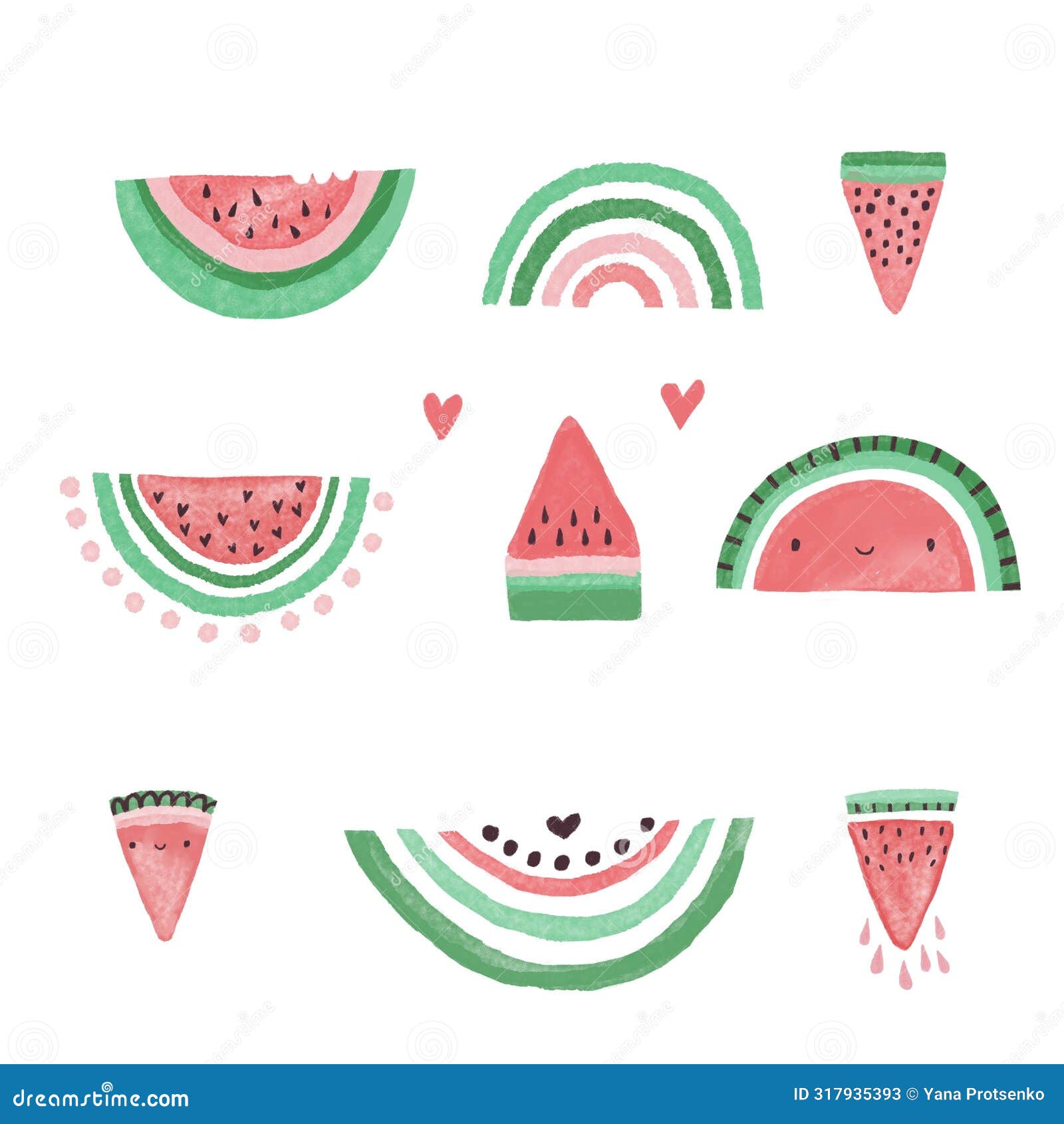 Cute Watermelon in Cartoon Style Stock Illustration - Illustration of ...