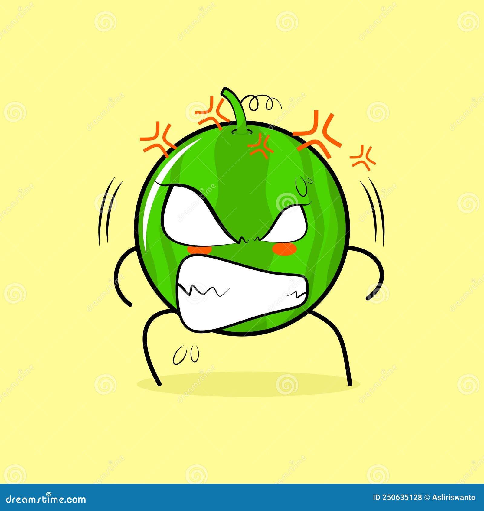 Cute Watermelon Character with Angry Expression. Eyes Bulging and ...