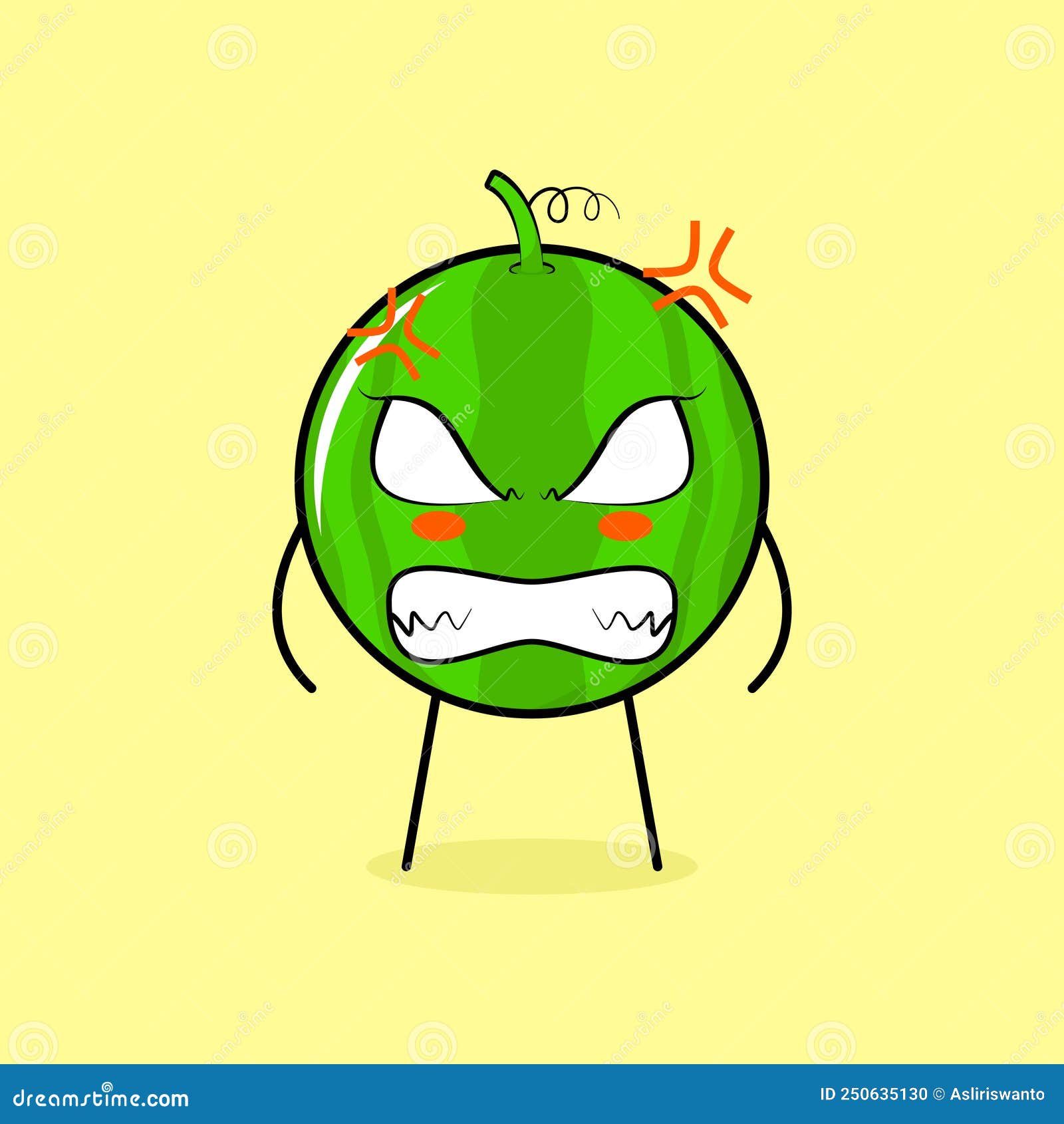 Cute Watermelon Character with Angry Expression. Eyes Bulging and ...