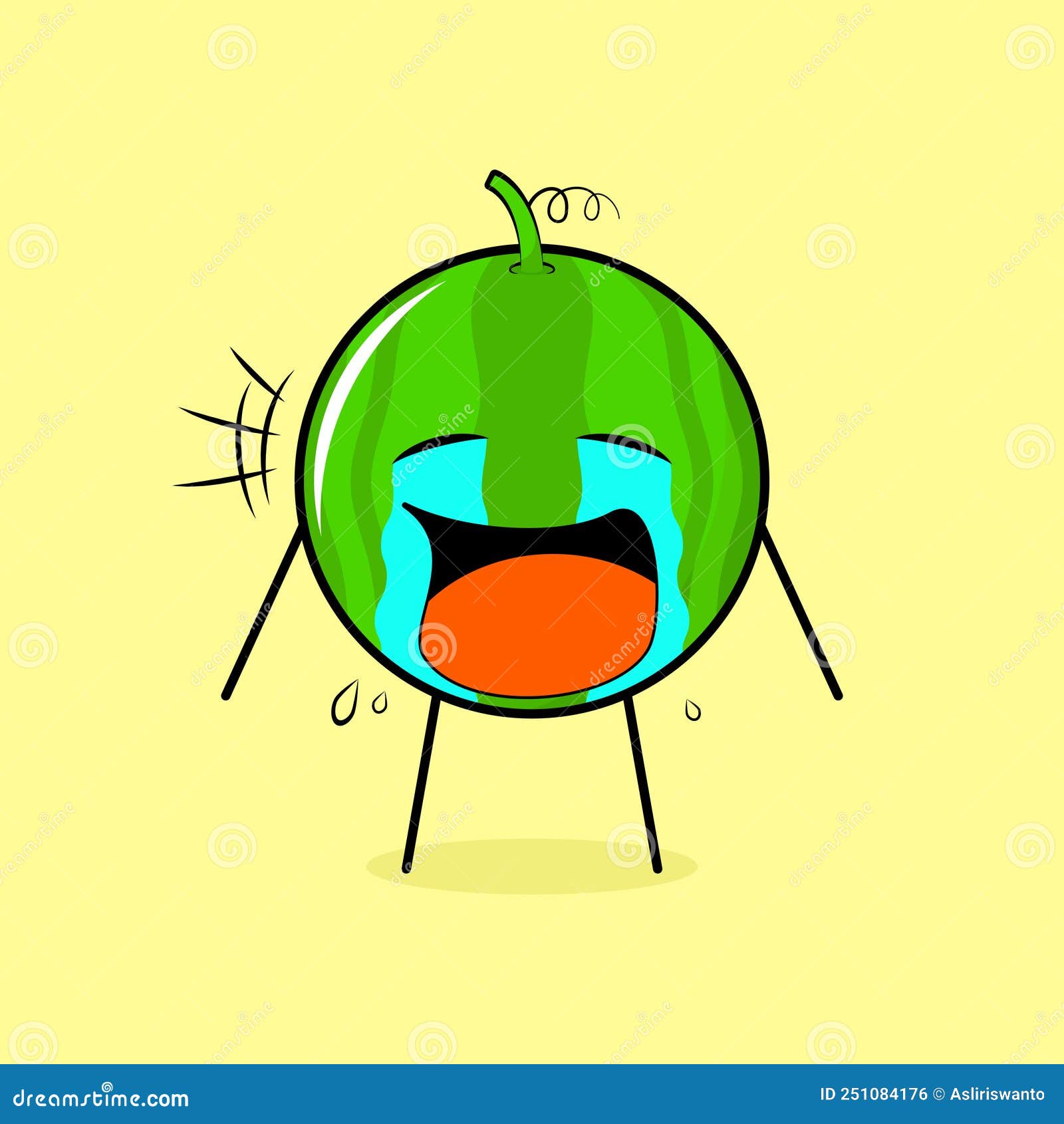 Cute Watermelon Character with Crying Expression, Tears and Mouth Open ...