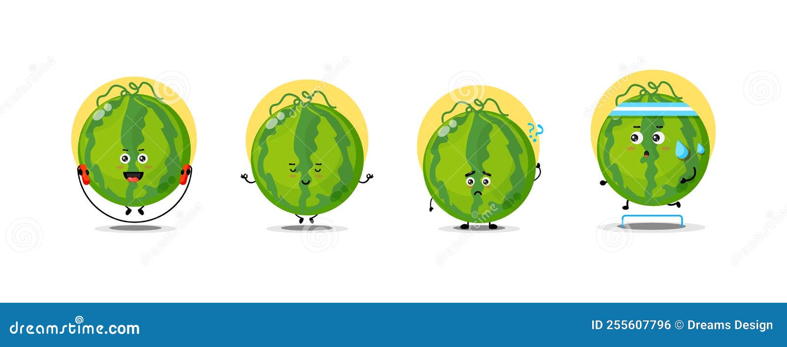 Cute Watermelon Character Collection Stock Vector - Illustration of ...