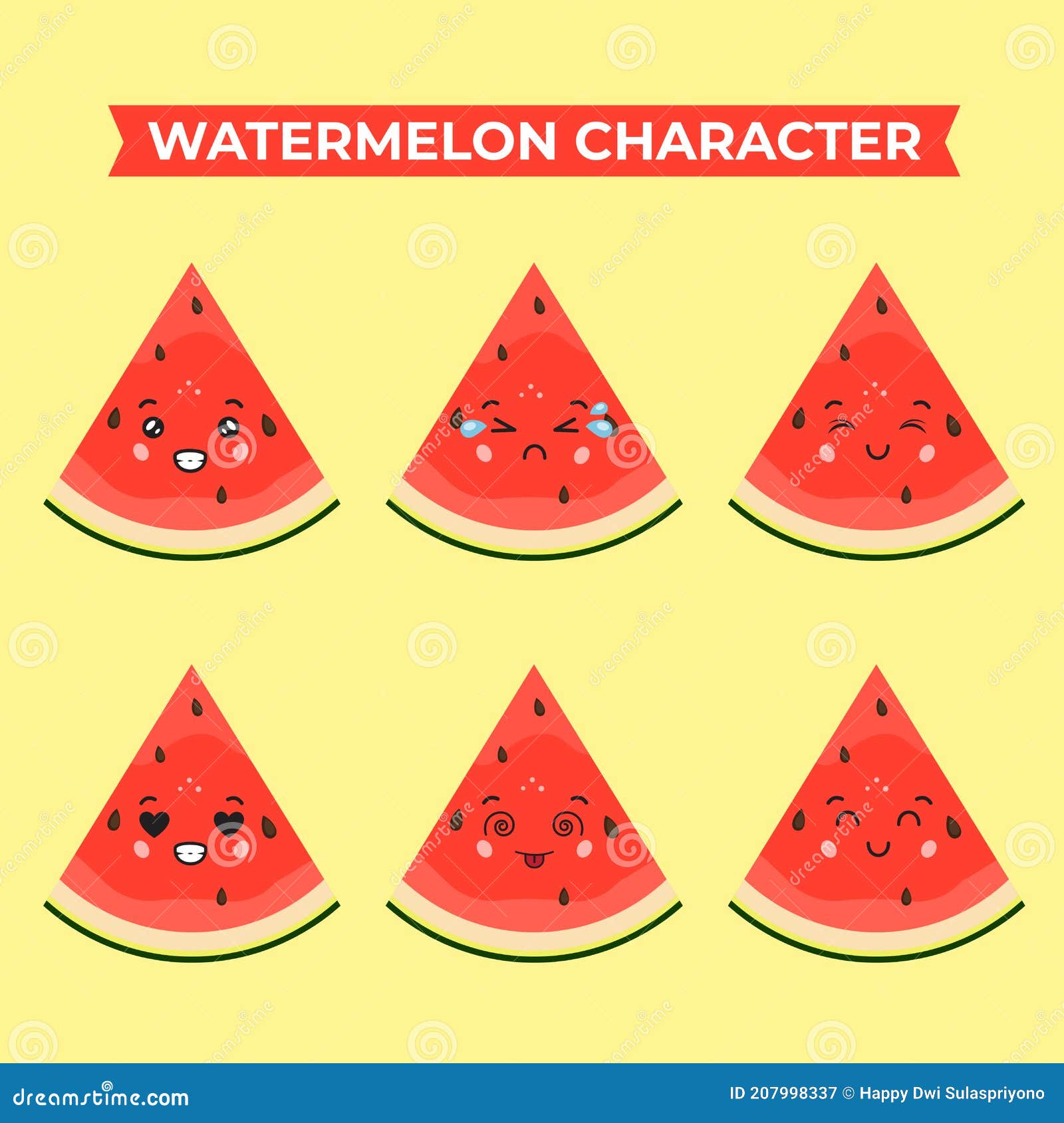 Cute Watermelon Characters with Various Expression Stock Vector ...