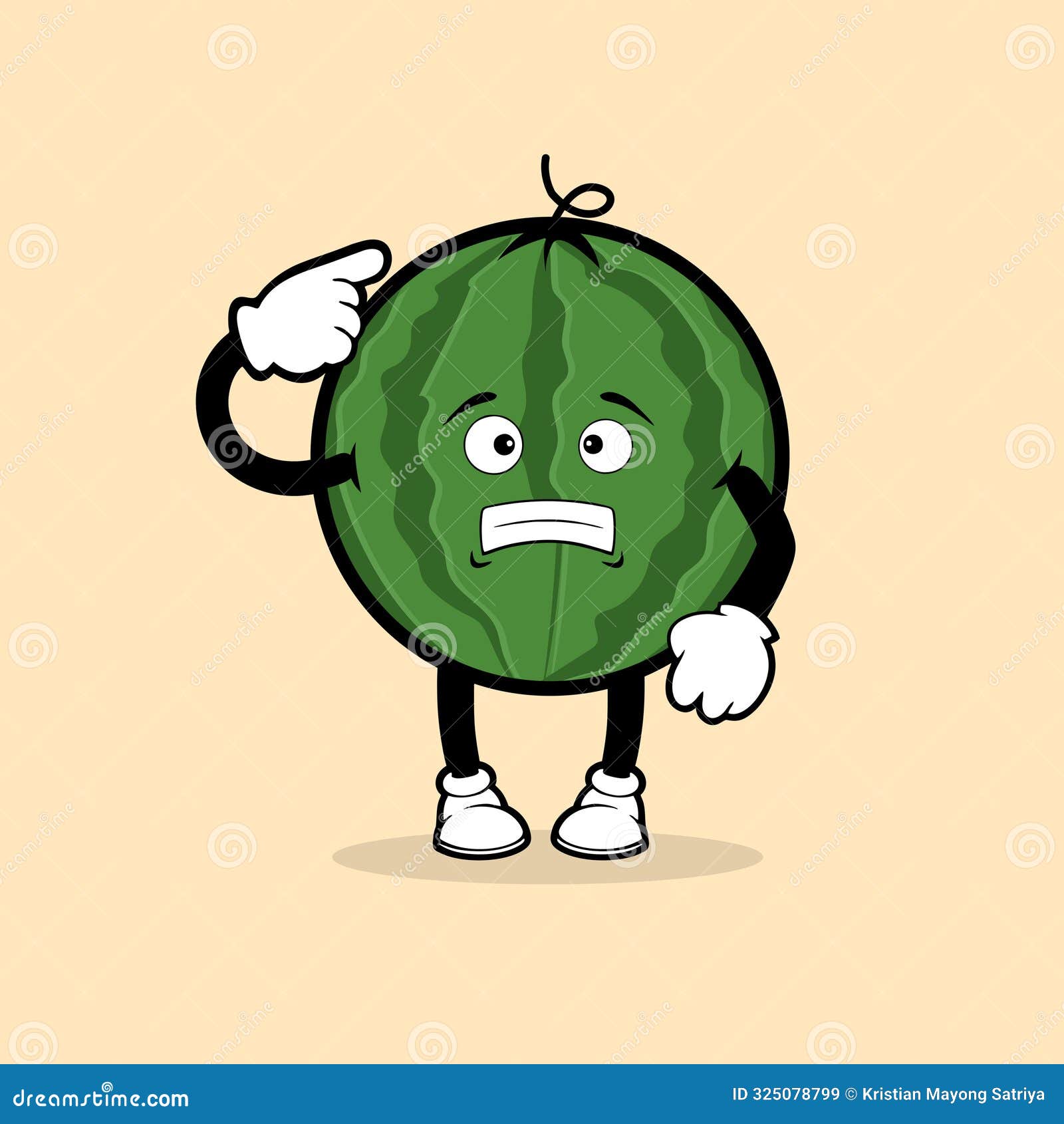 Cute Watermelon Fruit Character with Scared Expression Stock Vector ...