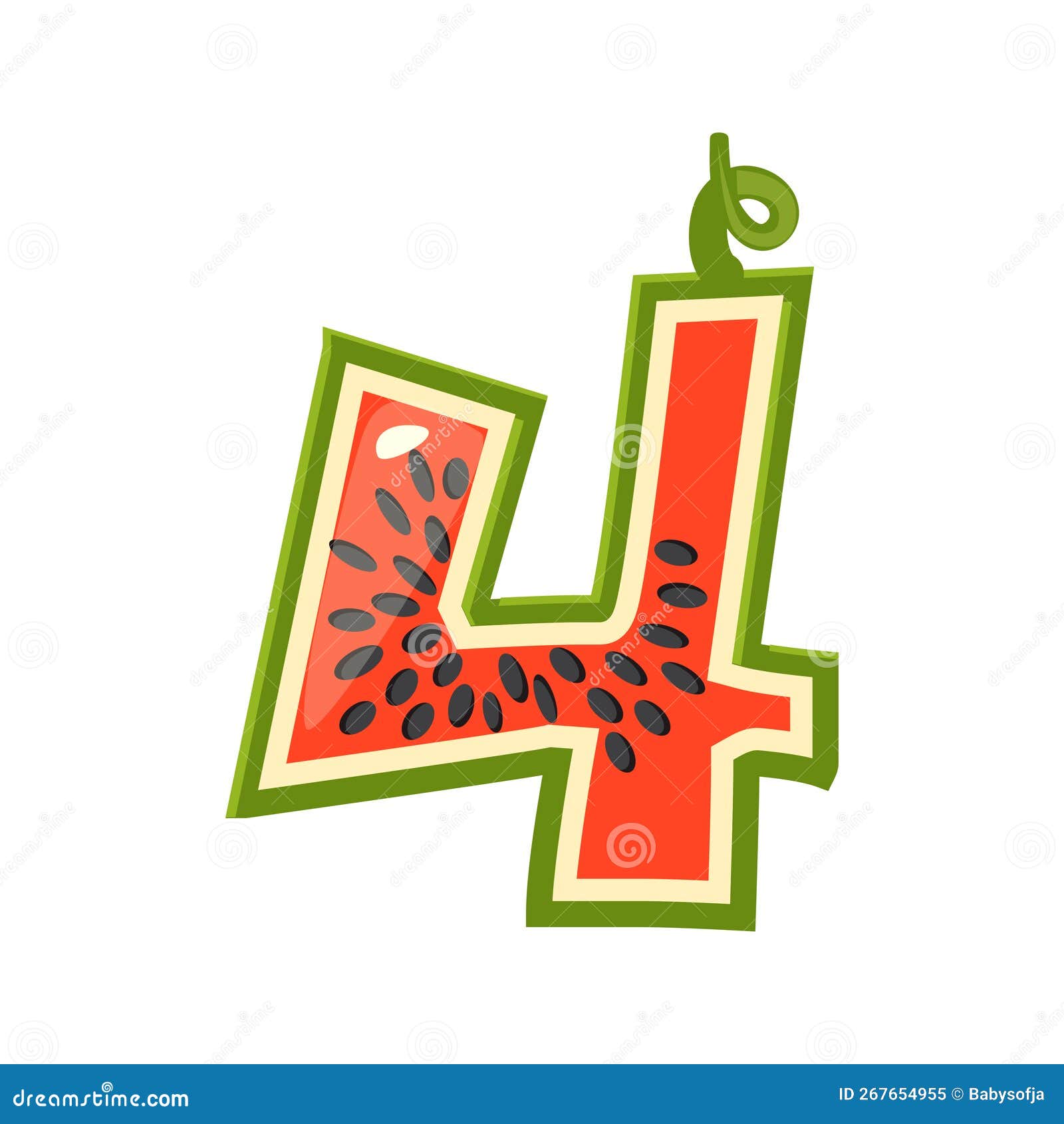 Cute Watermelon Number 4 Vector Digit Four Stock Vector Illustration