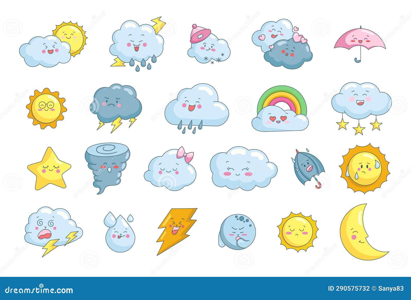 Cute Weather Characters. Weather Forecast Stock Vector - Illustration ...
