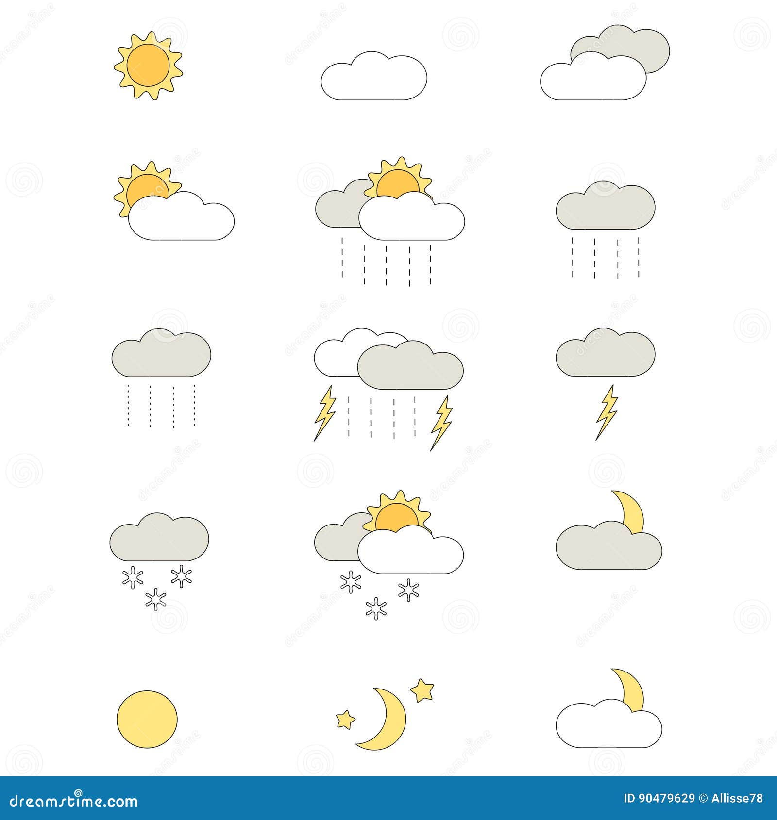 Cute Weather Icons Set Illustration Stock Vector - Illustration of cold ...