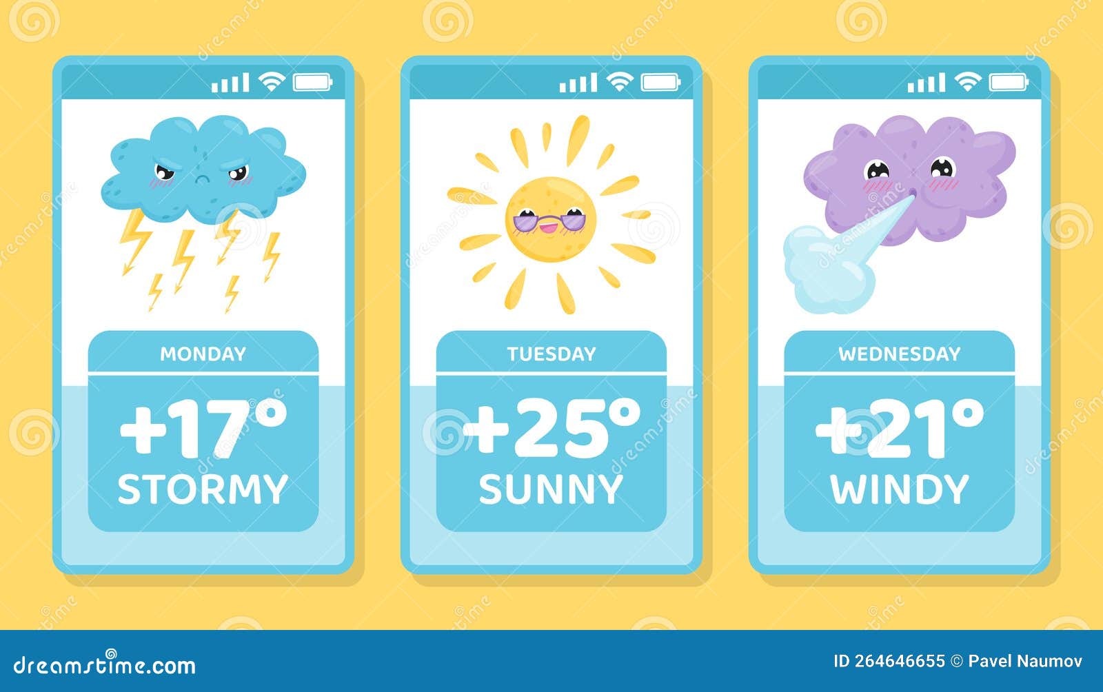 Cute Weather Screen with Sun and Cloud Vector Template Stock Vector ...