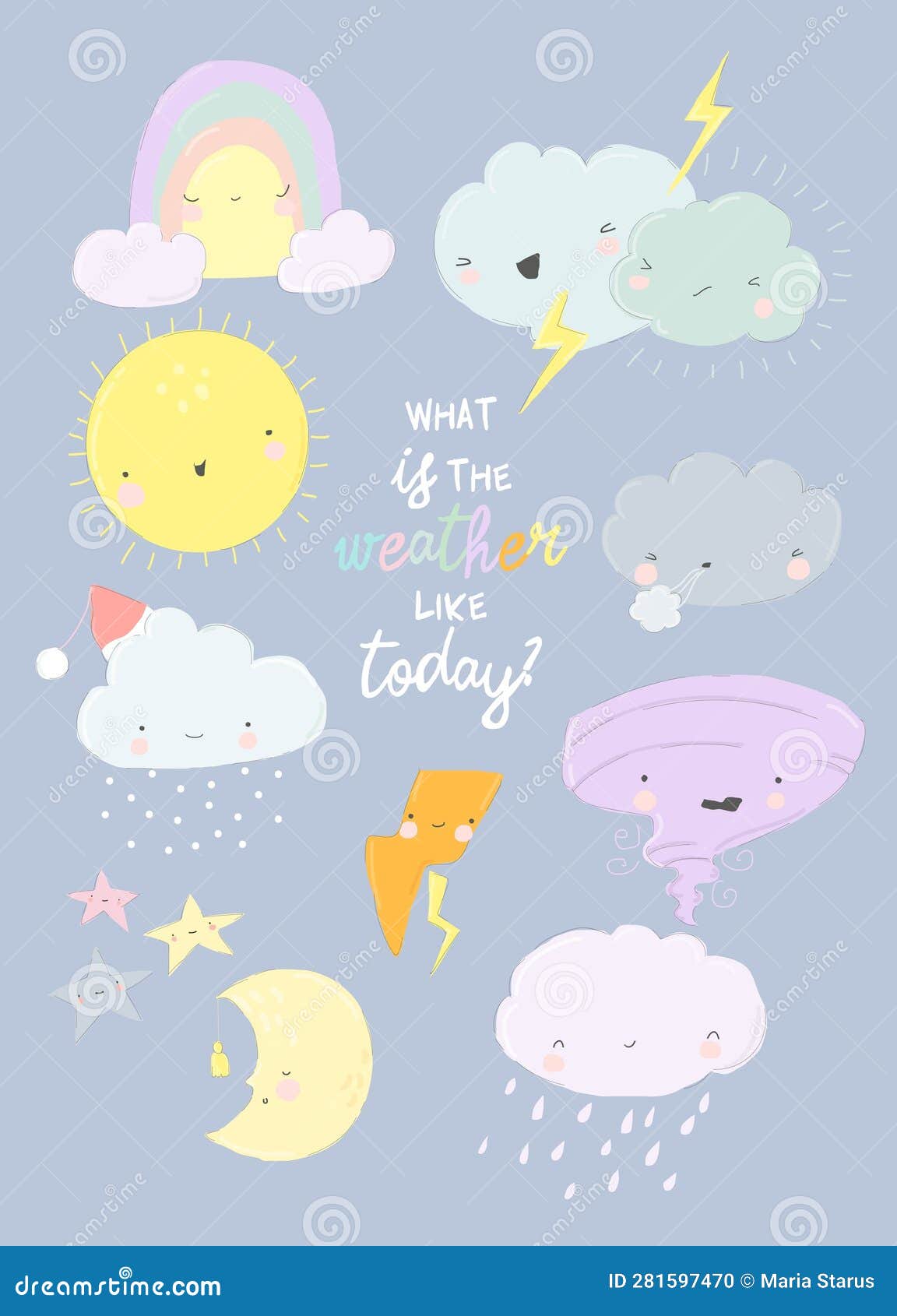 Cute Weather Set. Emotional Weather Forecast Stock Vector ...