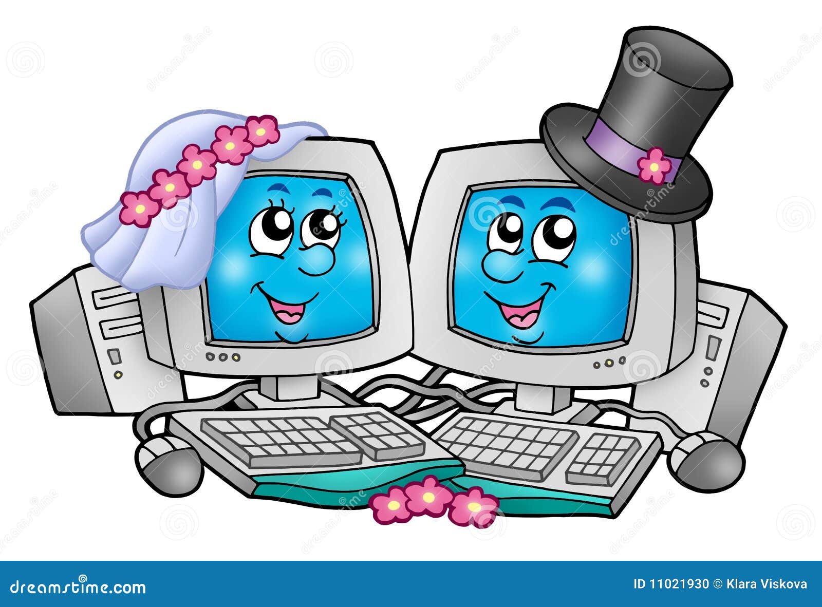 Cute wedding computers stock illustration. Illustration of bride - 11021930