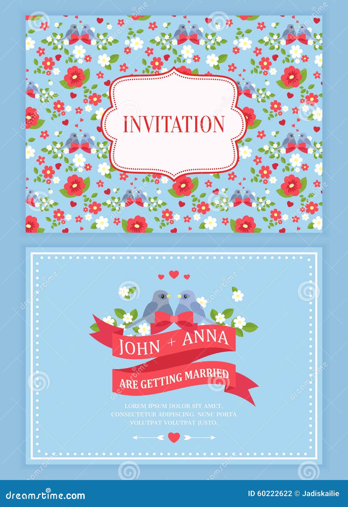 Cute Wedding Invitation Card with Floral Pattern Stock Vector ...