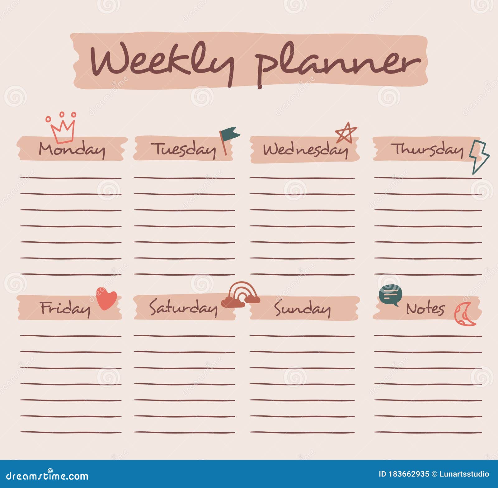 Cute Weekly Planner Background For Kids With Cute And Kawaii Unicorn ...