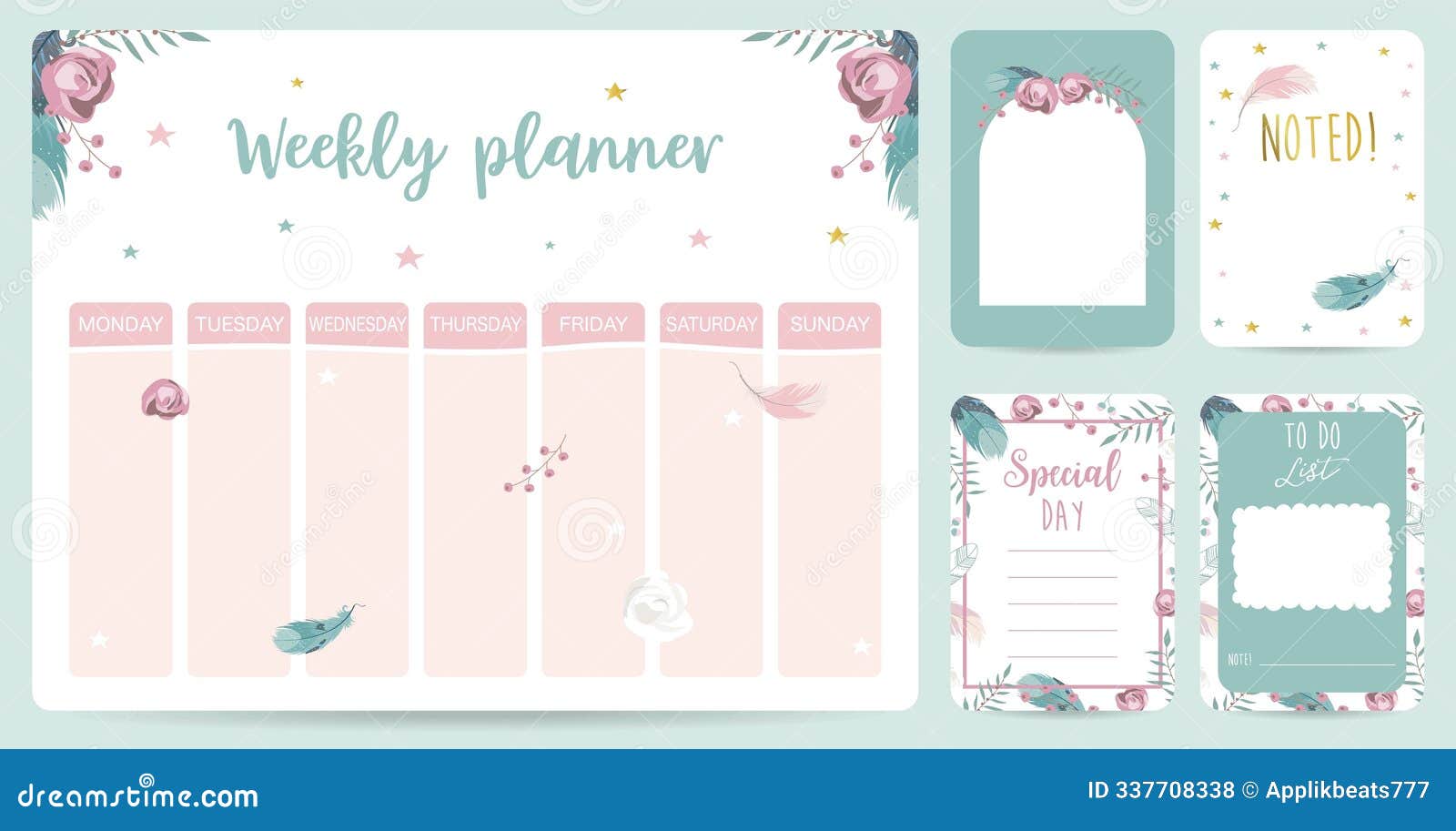 Cute Weekly Planner Background with Flower,feather.Vector Illustration ...