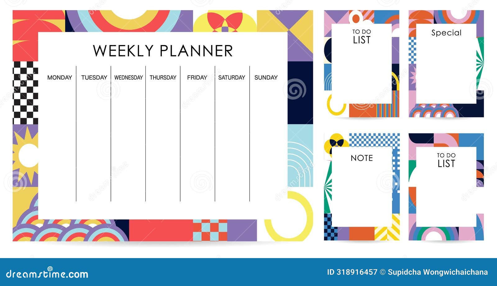 Cute Weekly Planner Background with Geometric.Vector Illustration for ...