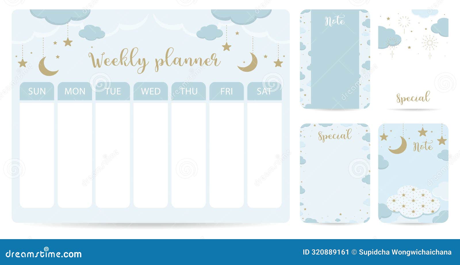 Cute Weekly Planner Background with Twinkle. Vector Illustration for ...