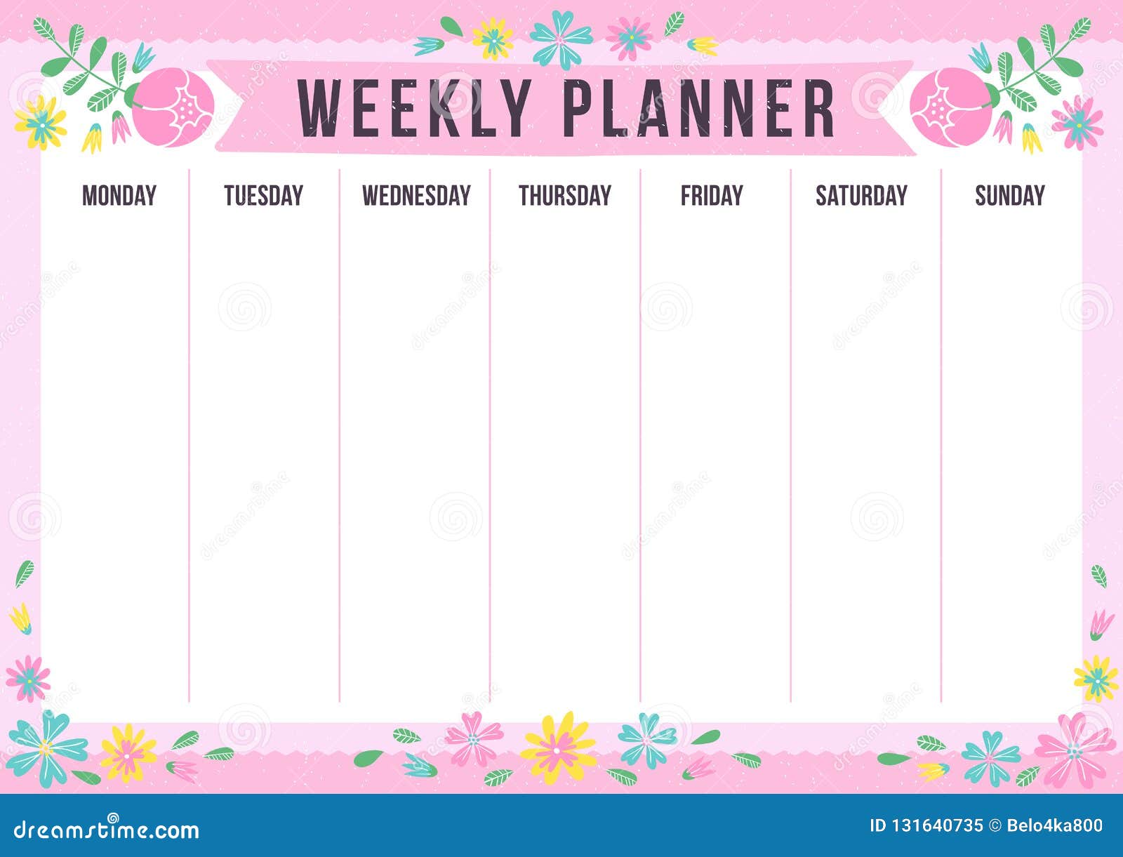 Cute Weekly Planner with Drawn Flower. Stock Vector - Illustration of ...