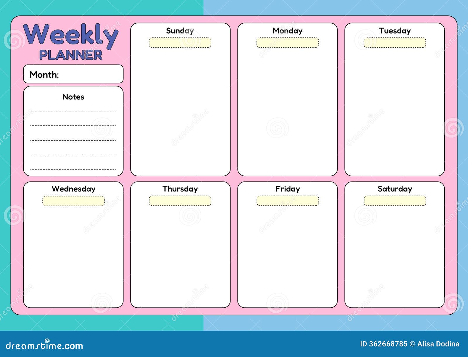 Cute Weekly Planner with Notes and Task Sections Stock Illustration ...