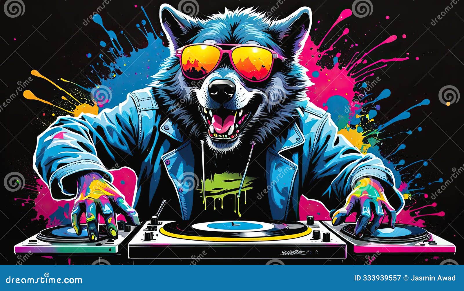 Cute Werewolf Dj with Copy Space Stock Illustration - Illustration of ...