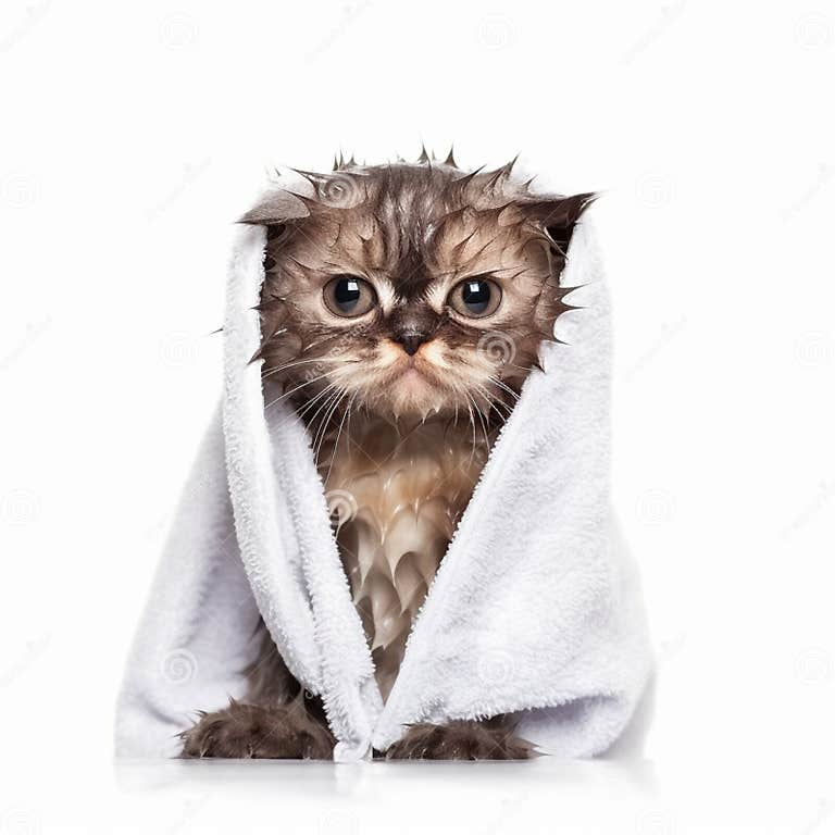 Cute Wet Kitten after Bathing, Created with Generative AI Stock ...