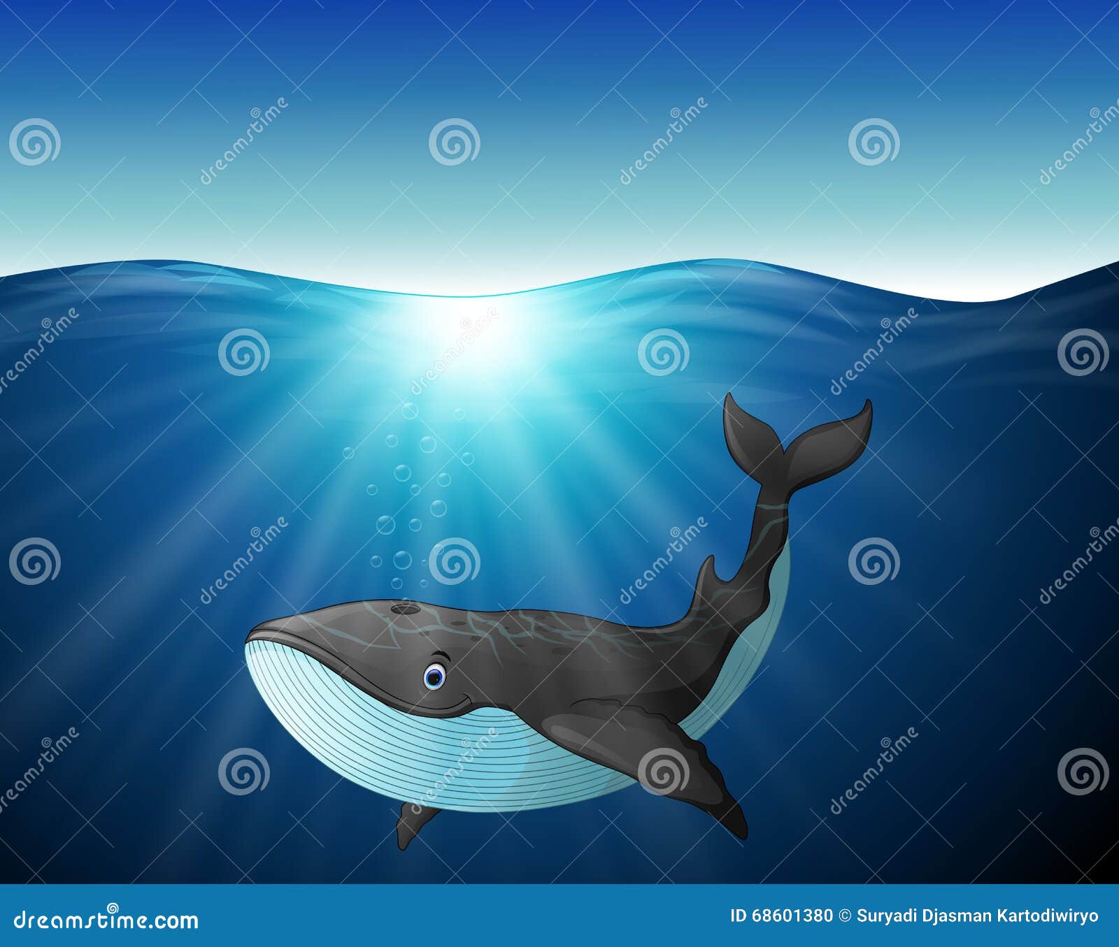 Cute Whale Cartoon on the Sea Stock Vector - Illustration of fountain ...