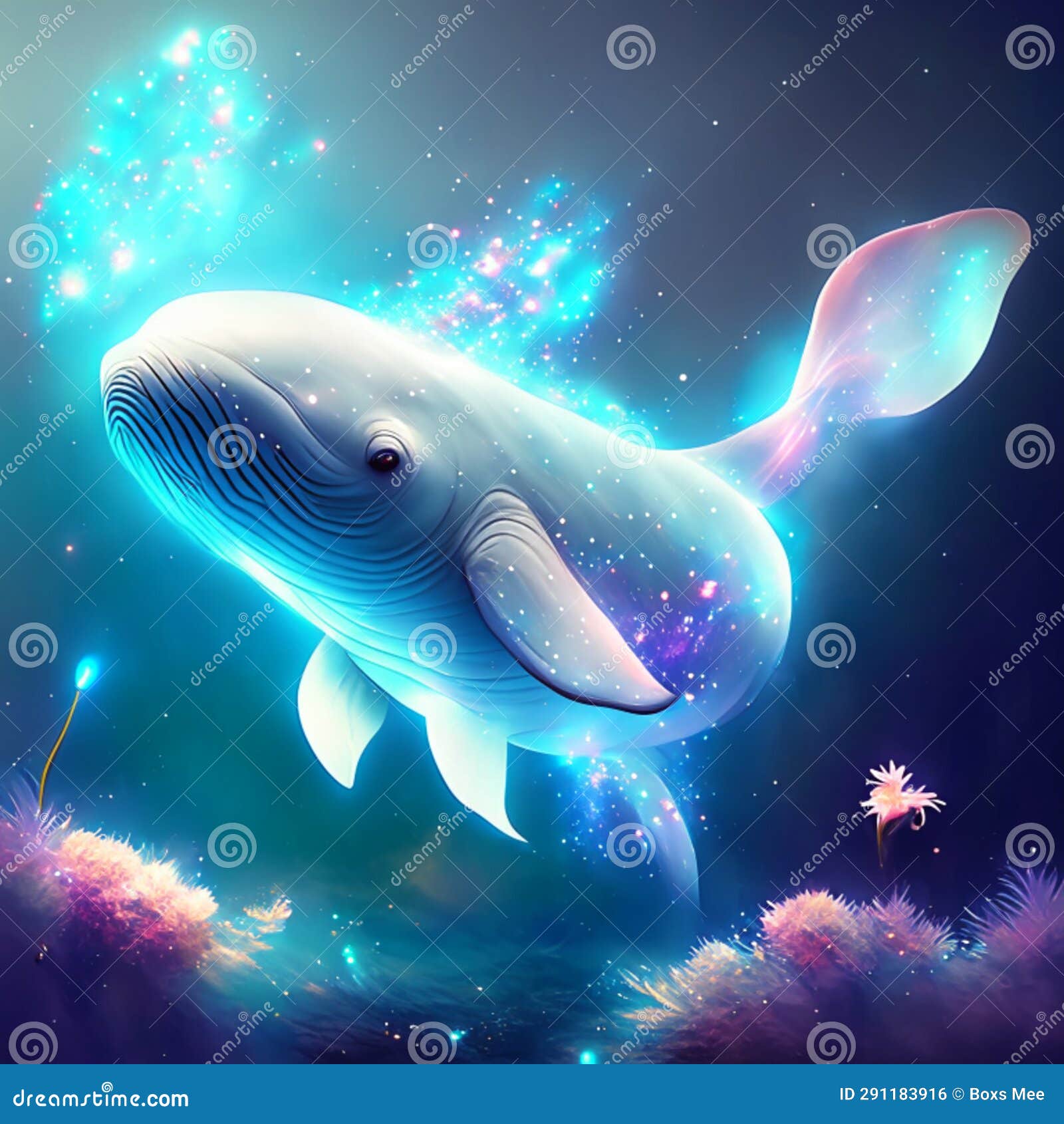 Cute Whale in Deep Space. 3d Rendering. Computer Digital Drawing Stock ...