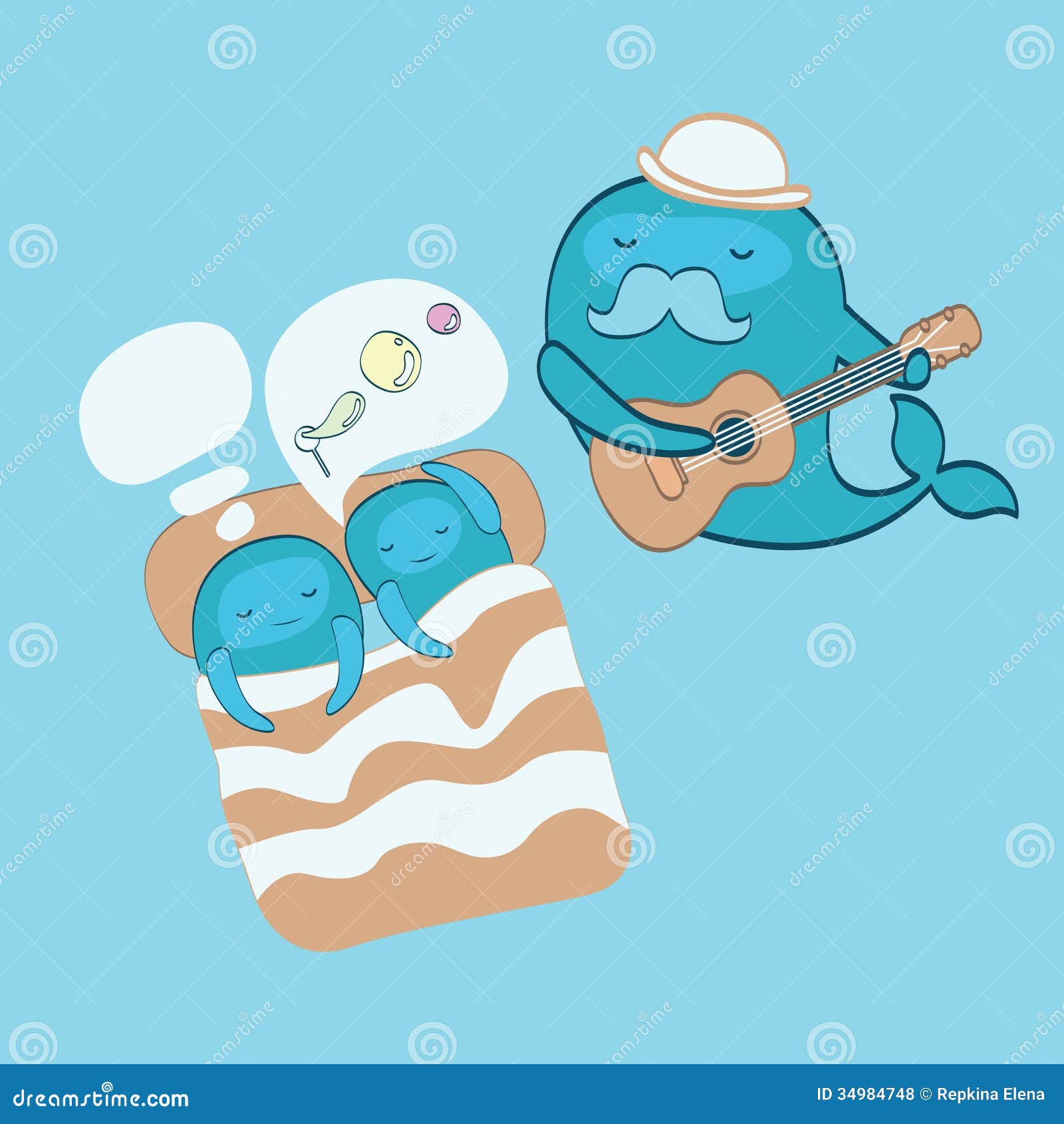 Cute Whale-father with Kids Stock Vector - Illustration of dream ...