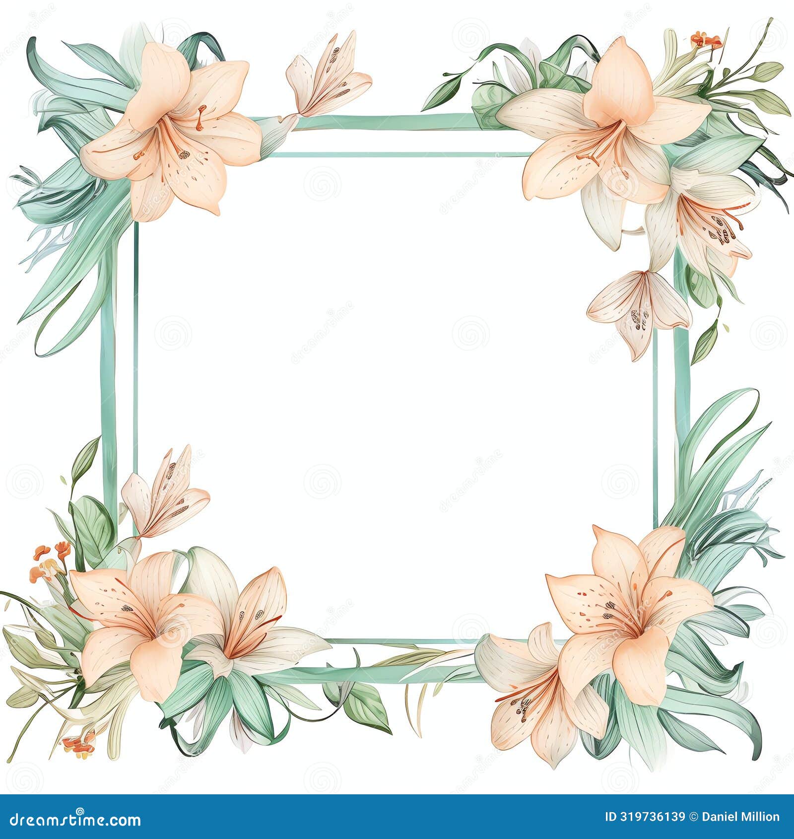 Cute Whimsical Lily Border Floral Frame Watercolor Royalty-Free Stock ...