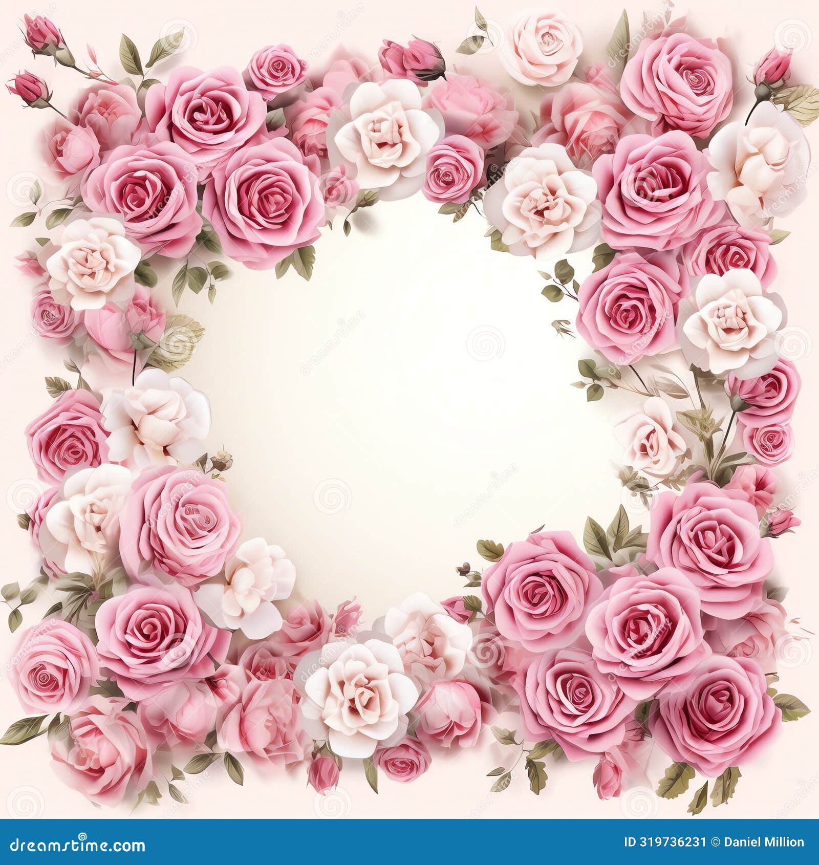 Cute Whimsical Roses Floral Frame Watercolor Stock Illustration ...