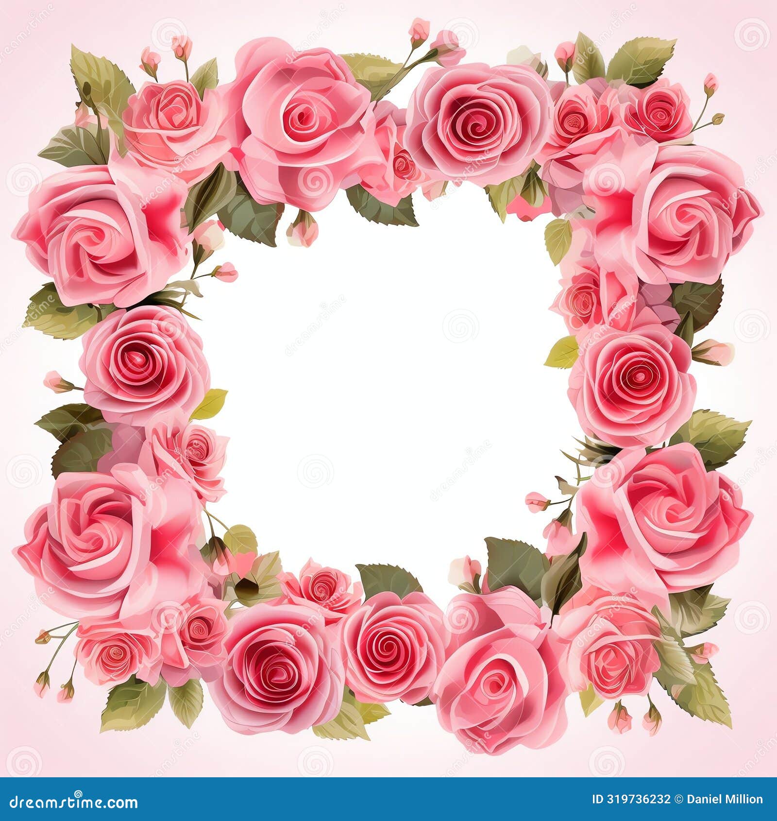 Cute Whimsical Roses Floral Frame Watercolor Stock Illustration ...