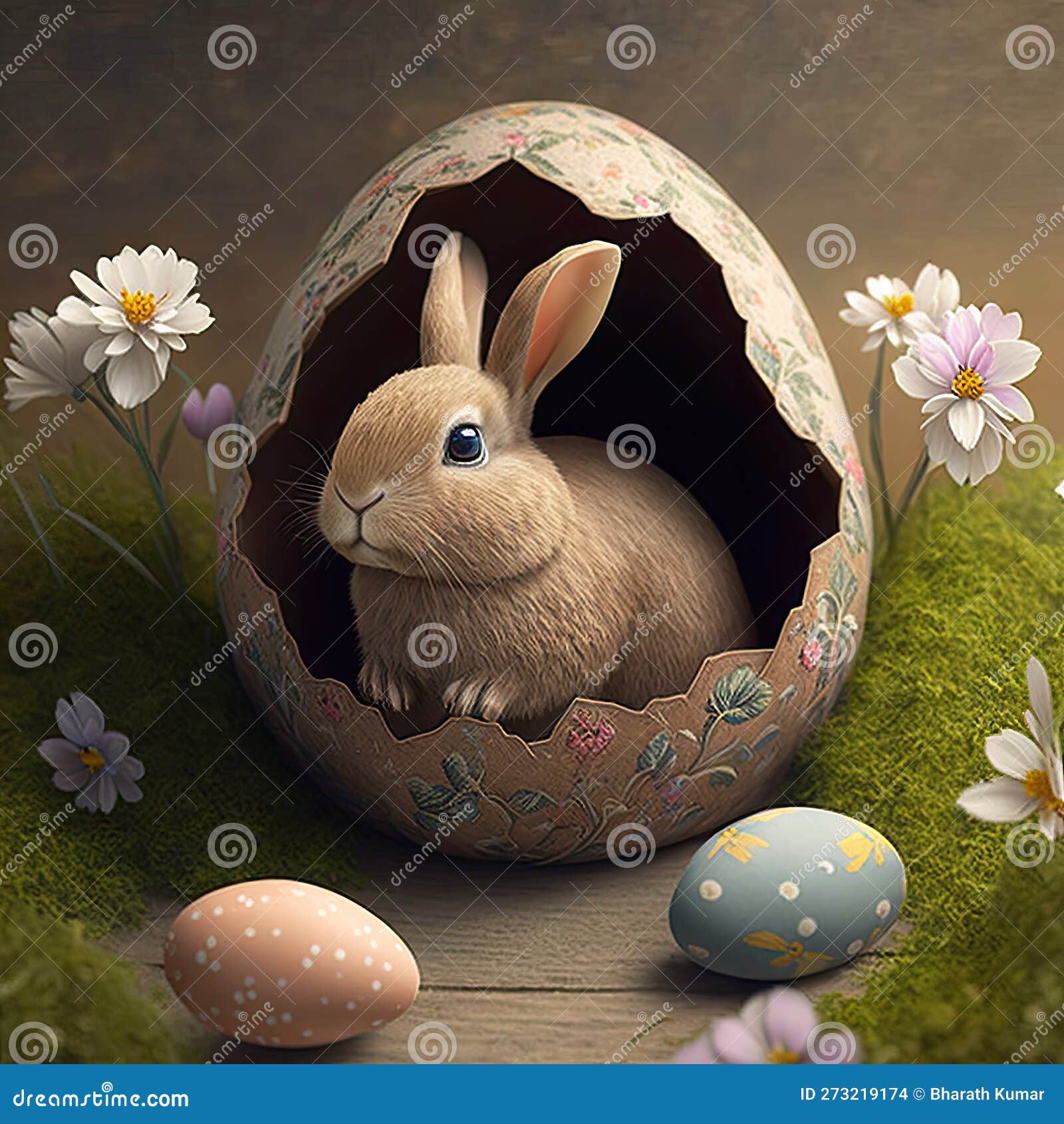 Cute and Whimsical Sight Rabbit Sitting Inside Easter Egg Stock ...