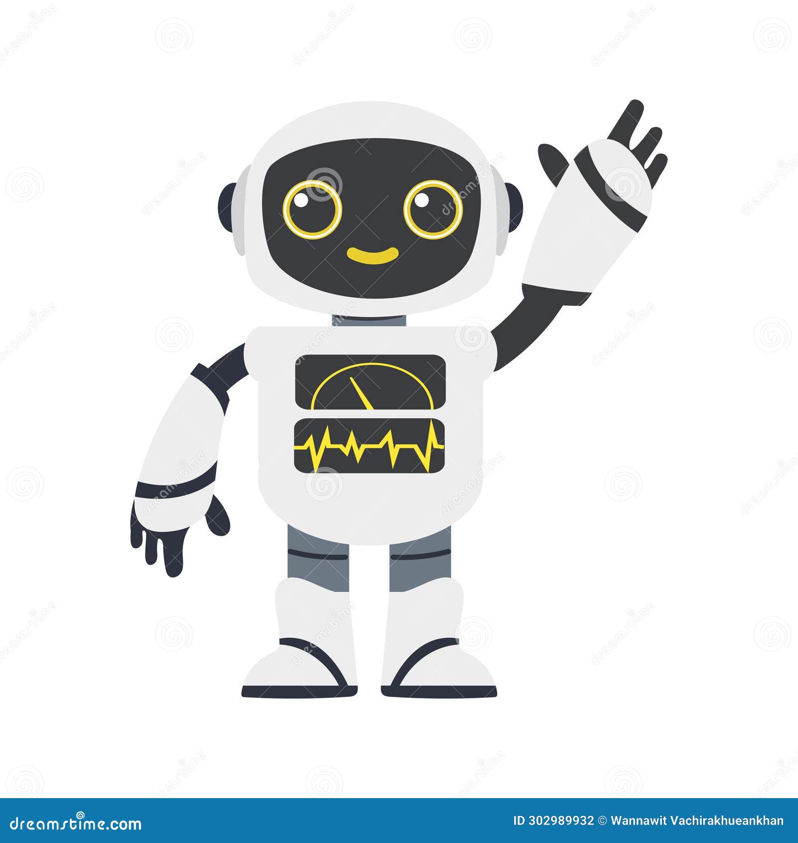 Cute White Ai Robot with Hand Up Stock Vector - Illustration of steel ...