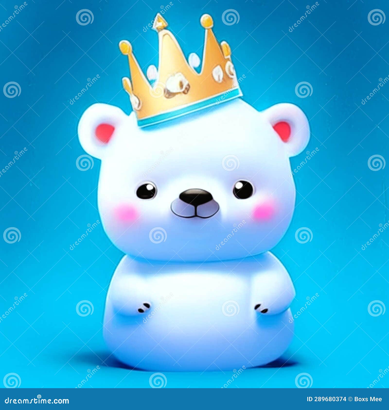 Cute White Bear with Crown on Blue Background. 3d Rendering AI ...