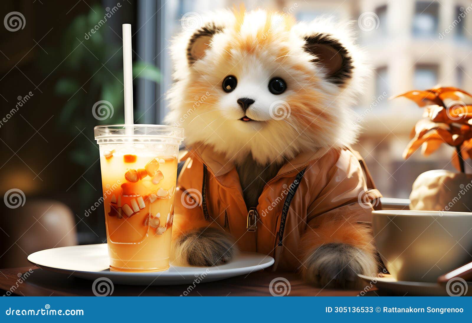 Cute White Bear Drinking Iced Coffee in Cafe Stock Illustration ...