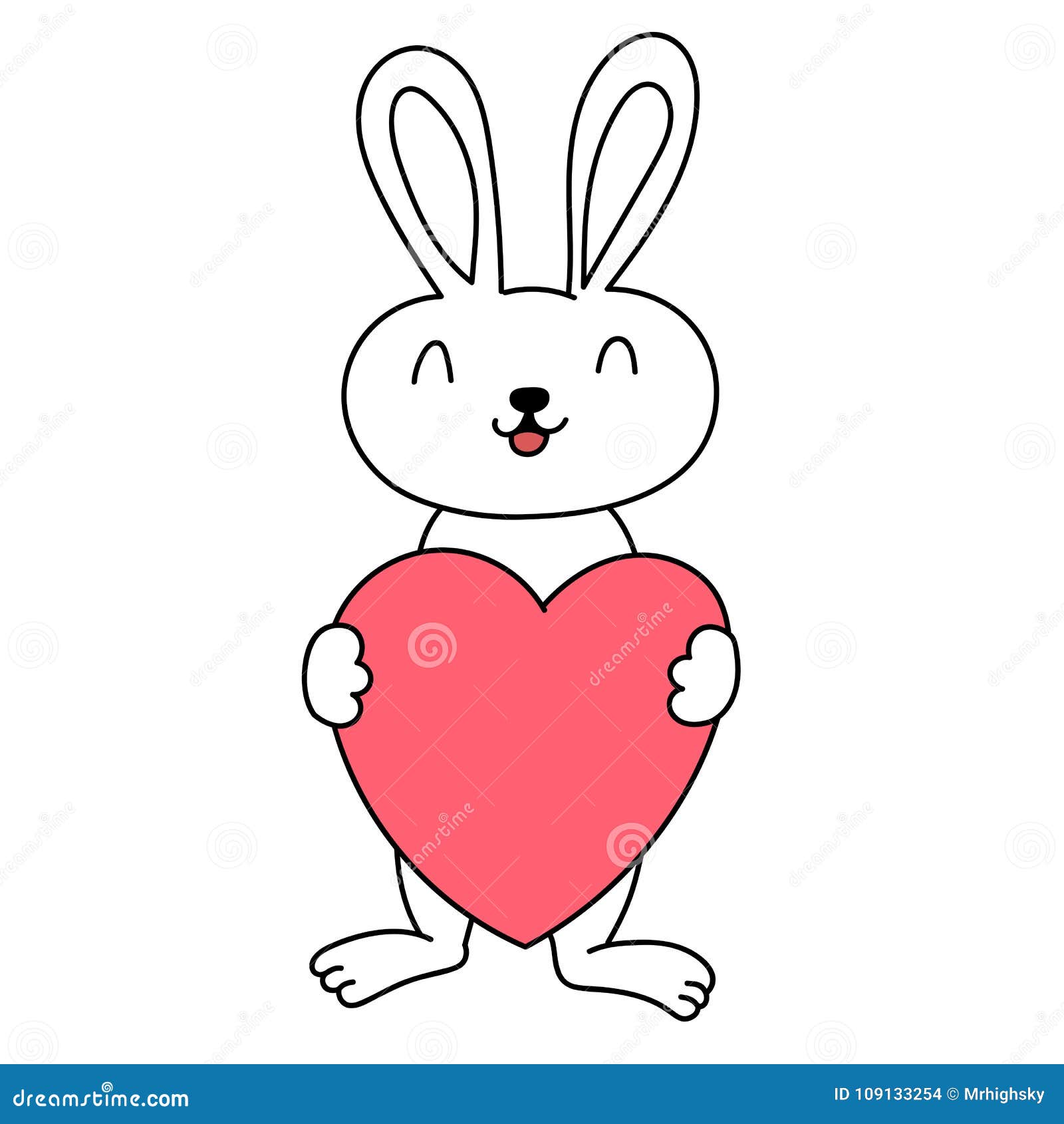 Cute White Bunny Holding a Heart Shape Stock Vector - Illustration of ...