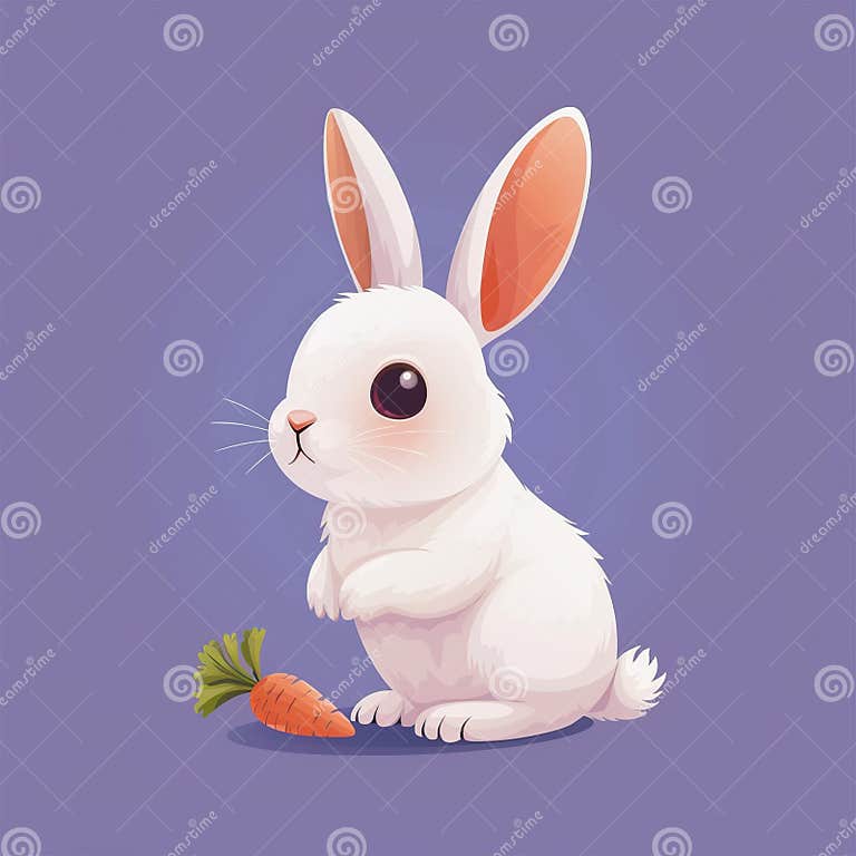 Cute White Bunny Rabbit with a Carrot Stock Illustration - Illustration ...