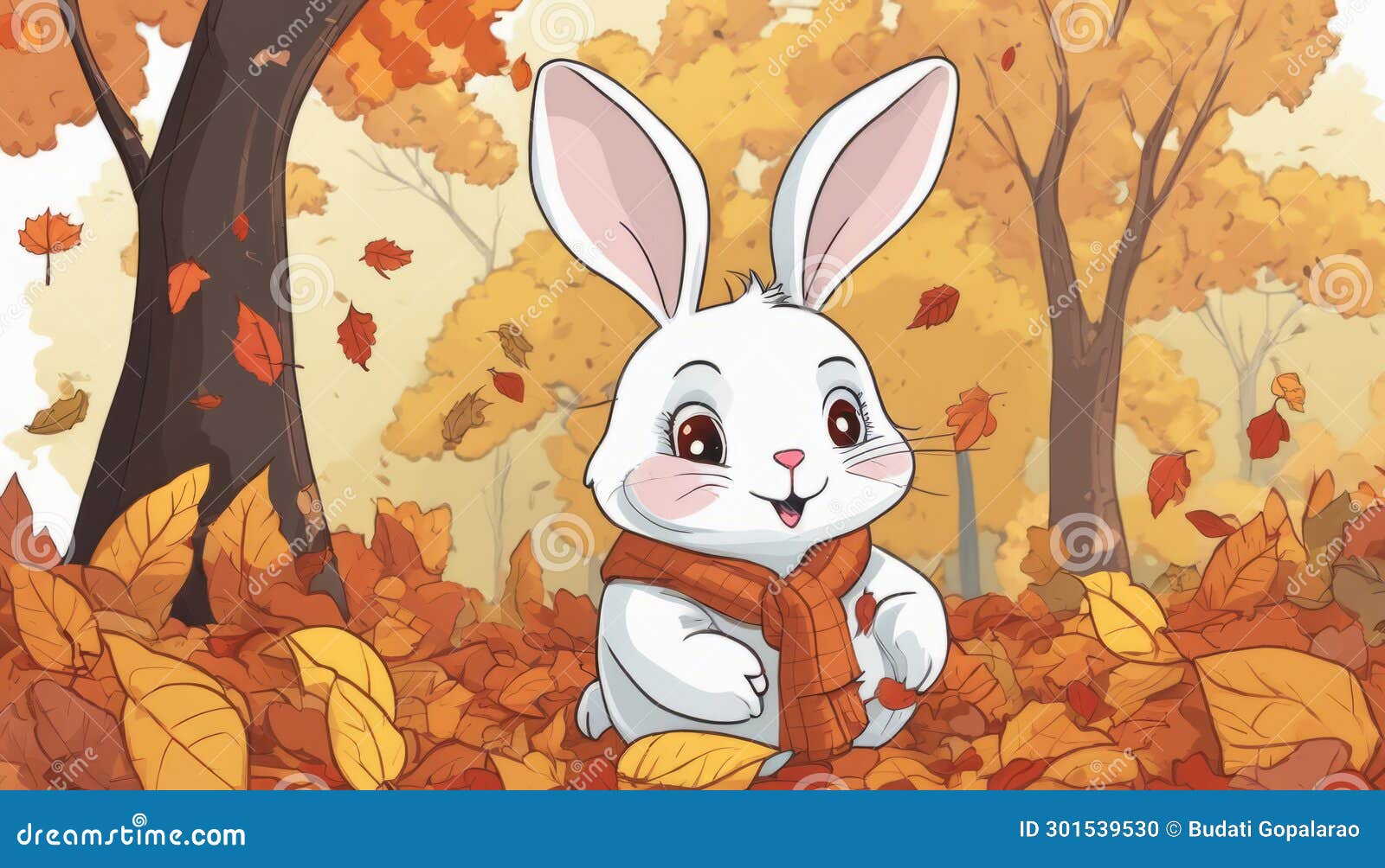 A Cute White Bunny with Red Eyes and a Red Scarf Stock Illustration ...