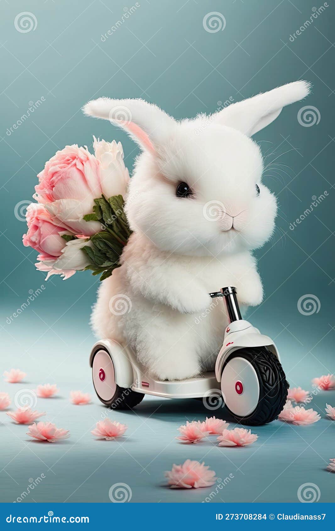 Cute White Bunny on a Scooter, Generative Ai Stock Illustration ...