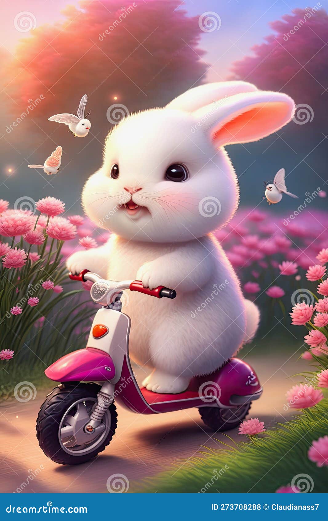 Cute White Bunny on a Scooter, Generative Ai Stock Illustration ...